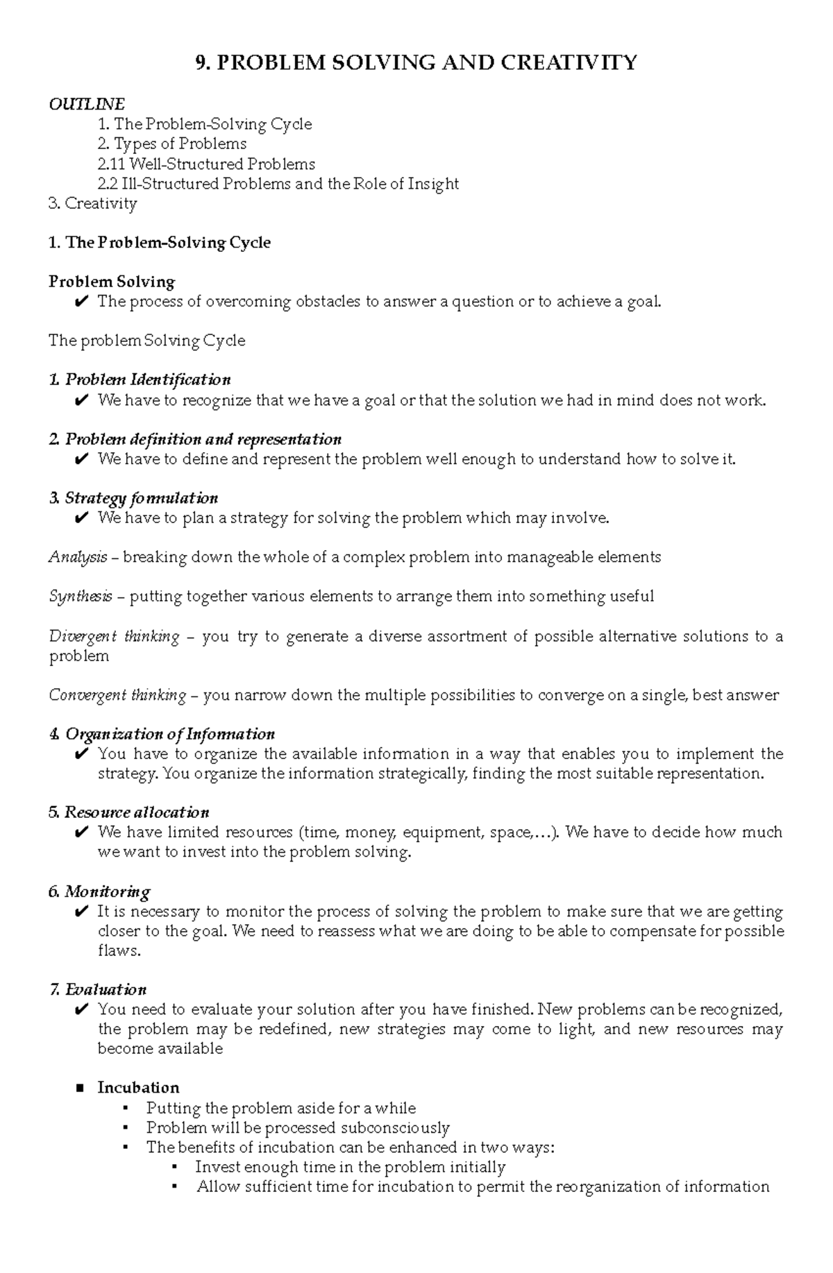 Problem Solving and Creativity - 9. PROBLEM SOLVING AND CREATIVITY ...