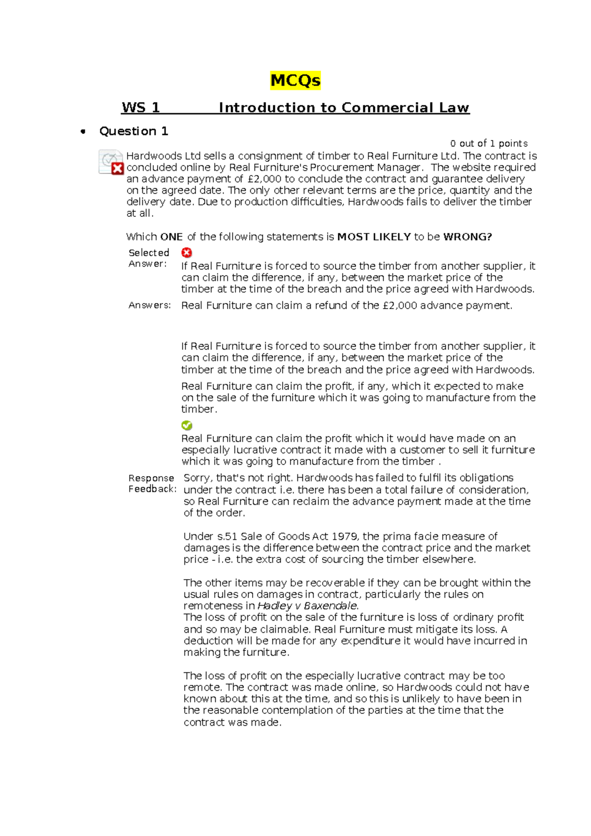 MCQs - answers for practice materialss - MCQs WS 1 Introduction to ...