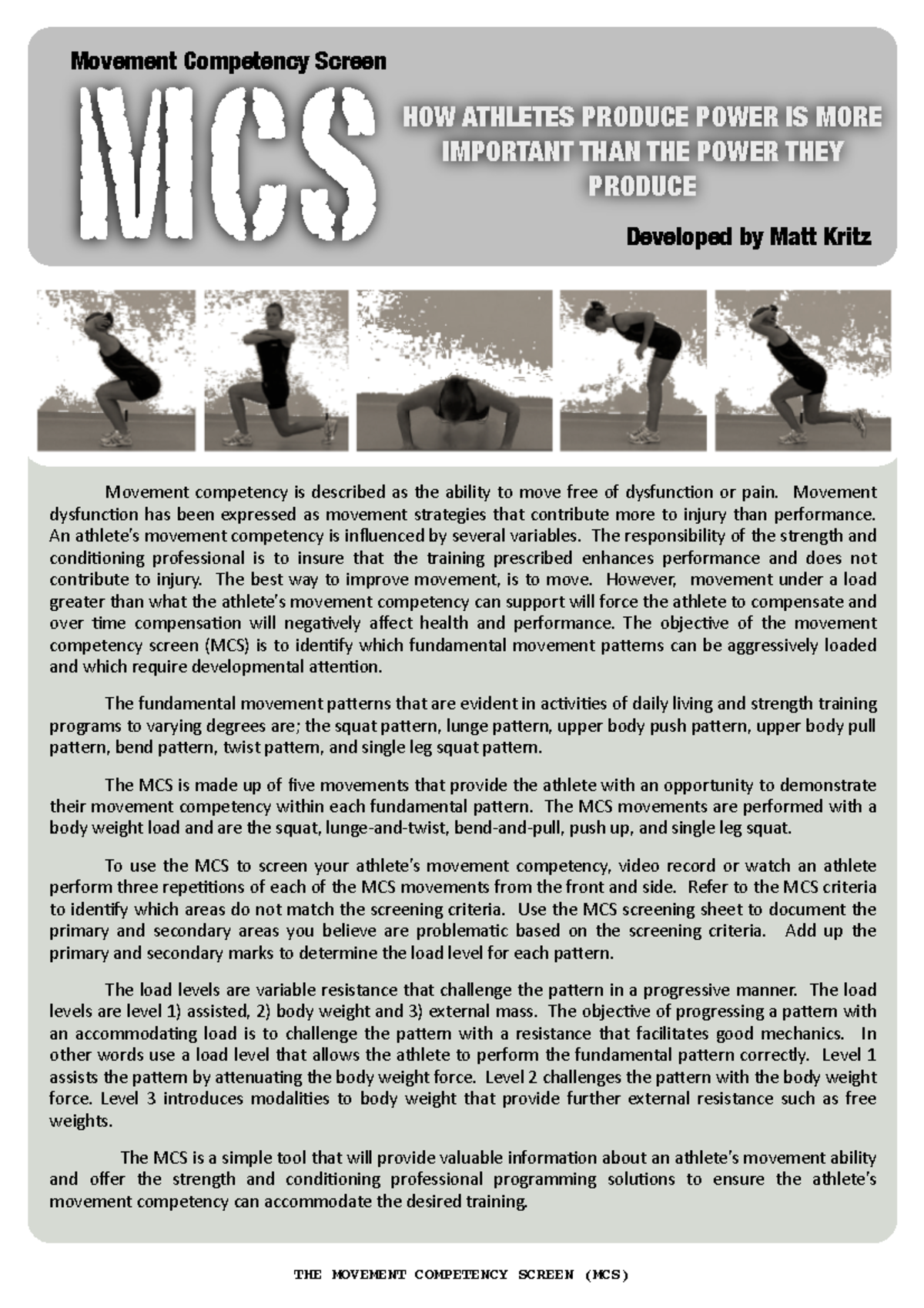 Movement Competency Screen FORM - 1st Year College - MCS Movement ...