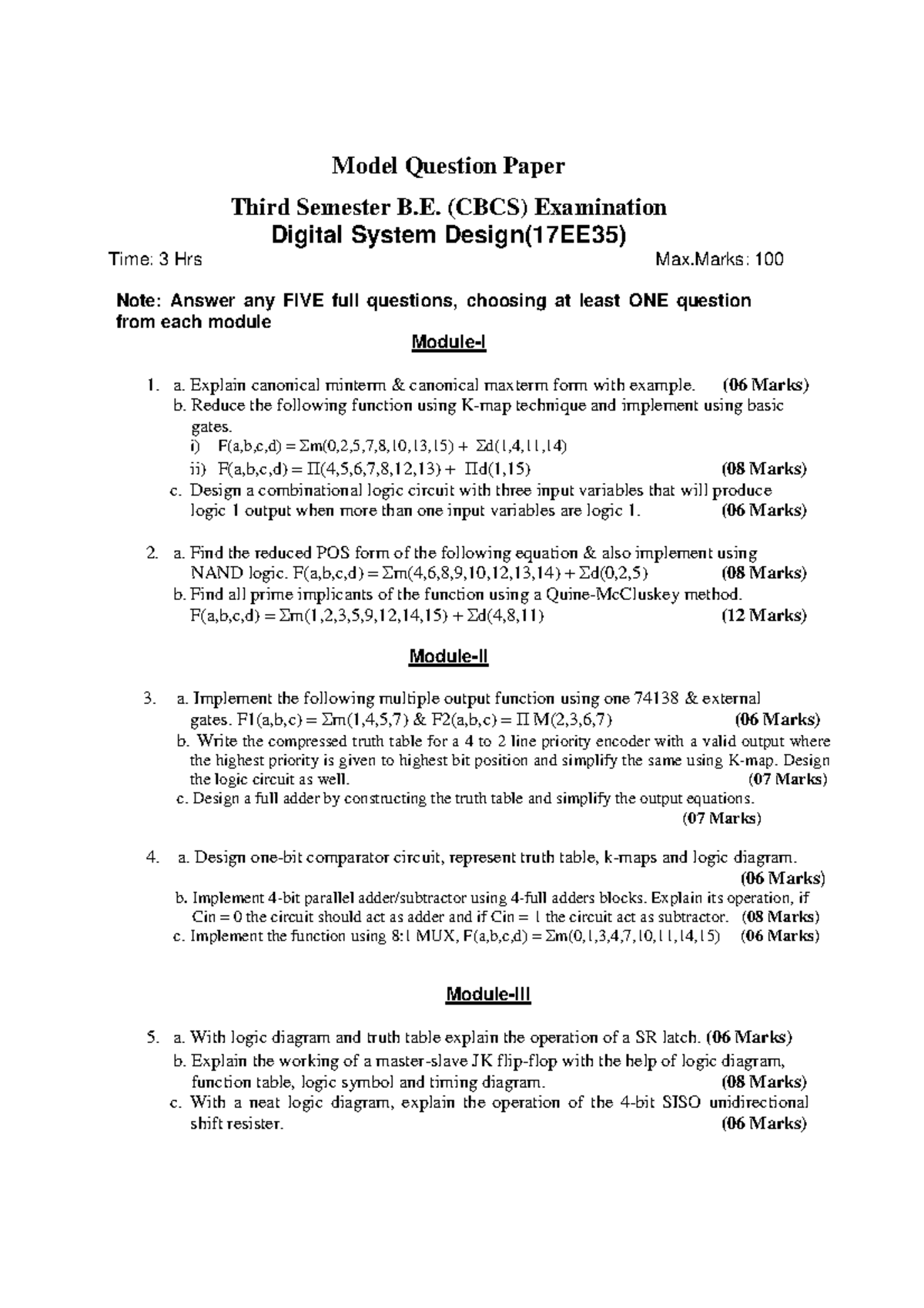 17ee352 - Essay notes - Model Question Paper Third Semester B. (CBCS ...