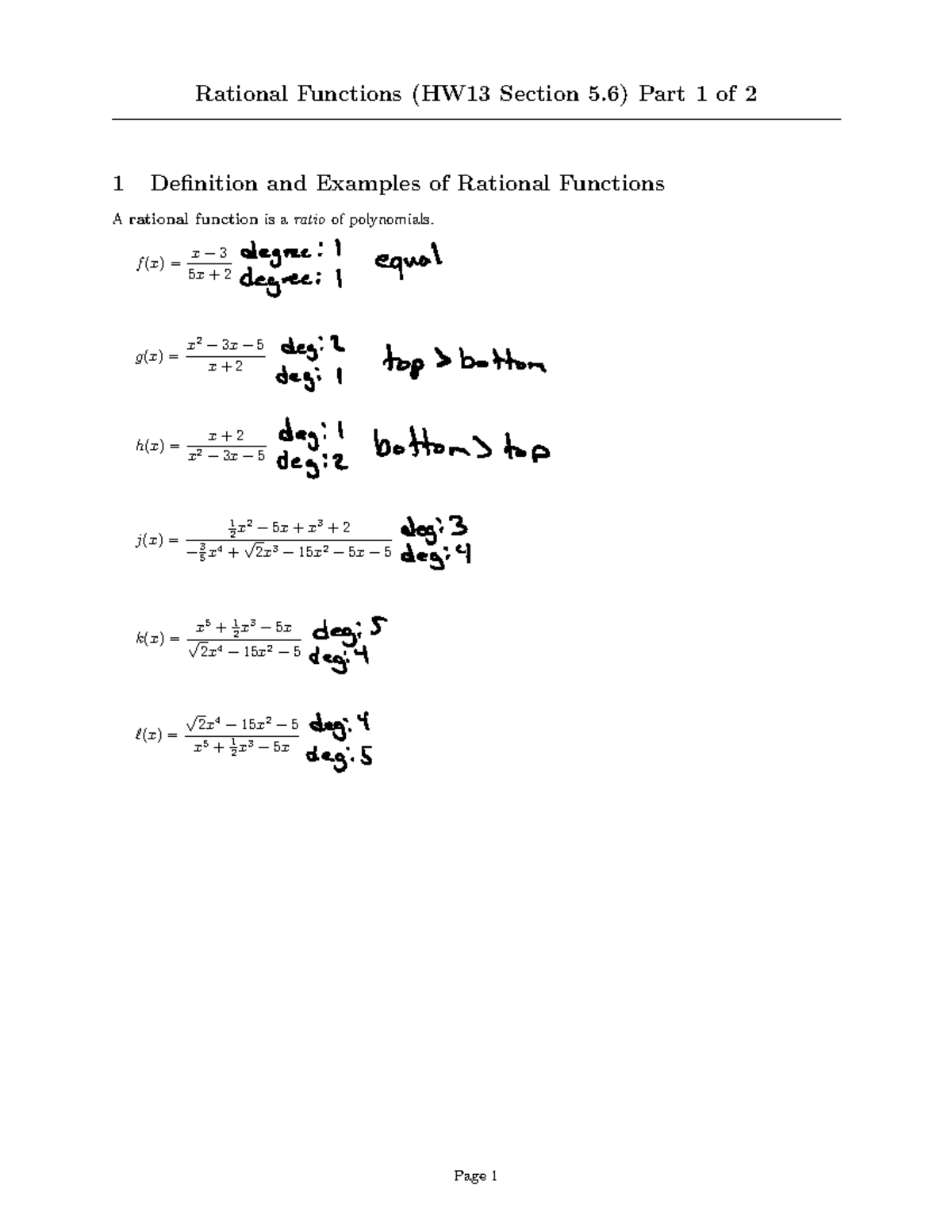 Rational Functions - Scott Hader - Rational Functions (HW13 Section 5 ...