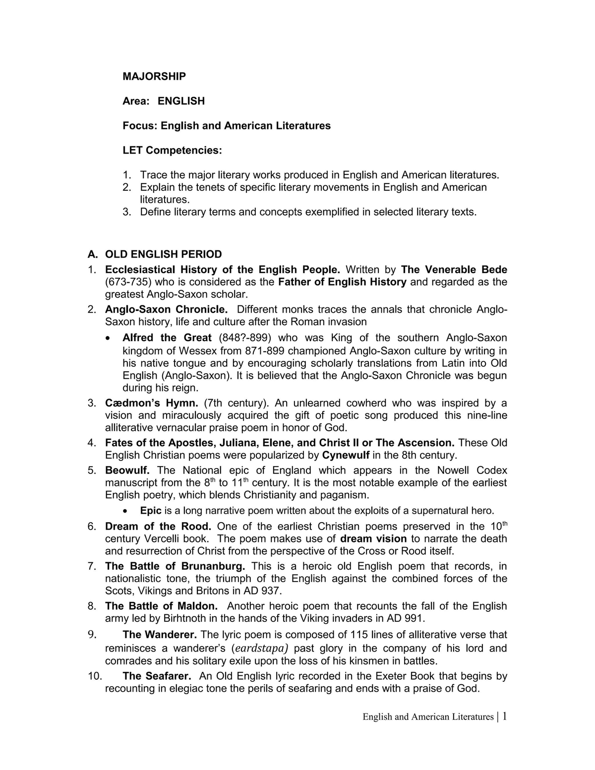 English and American Literature - Education - Studocu