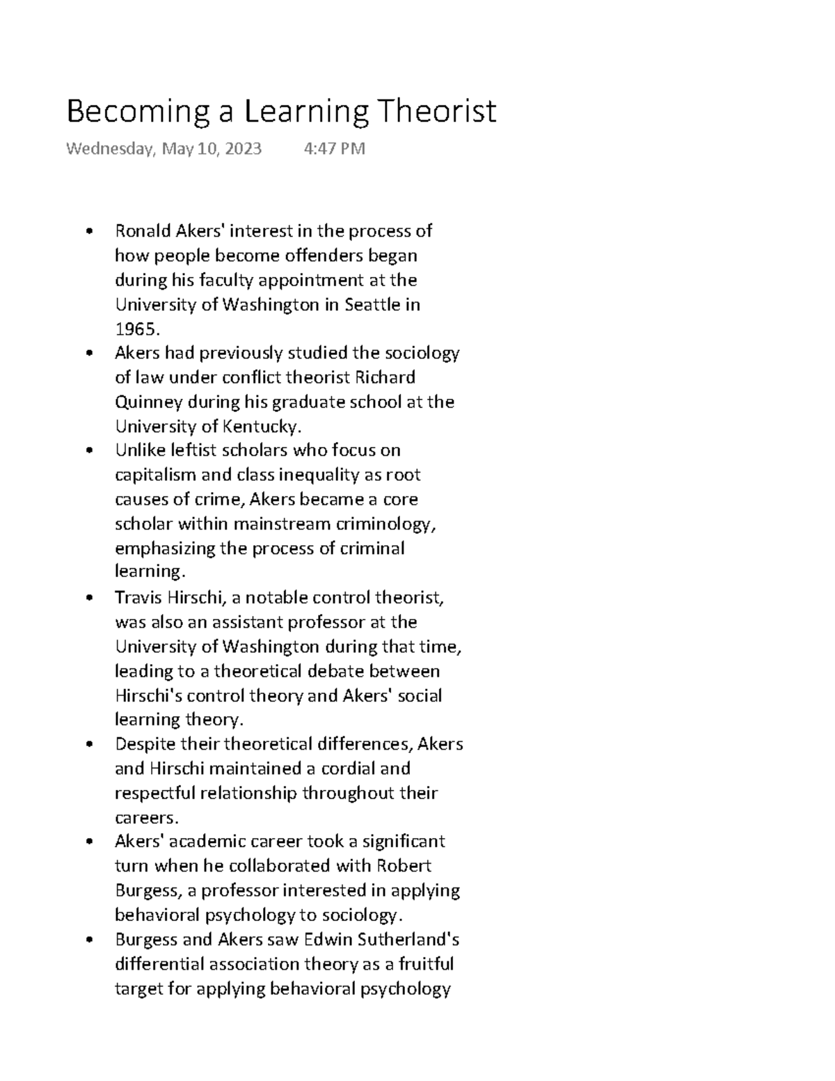 Becoming a Learning Theorist - Ronald Akers' interest in the process of ...