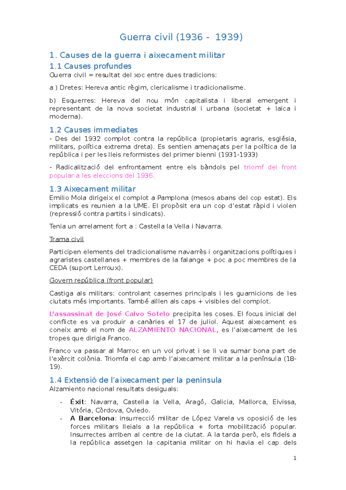 Apuntes Guerra Civil Española. - Guerra civil (1936 - 1939) 1. Causes ...