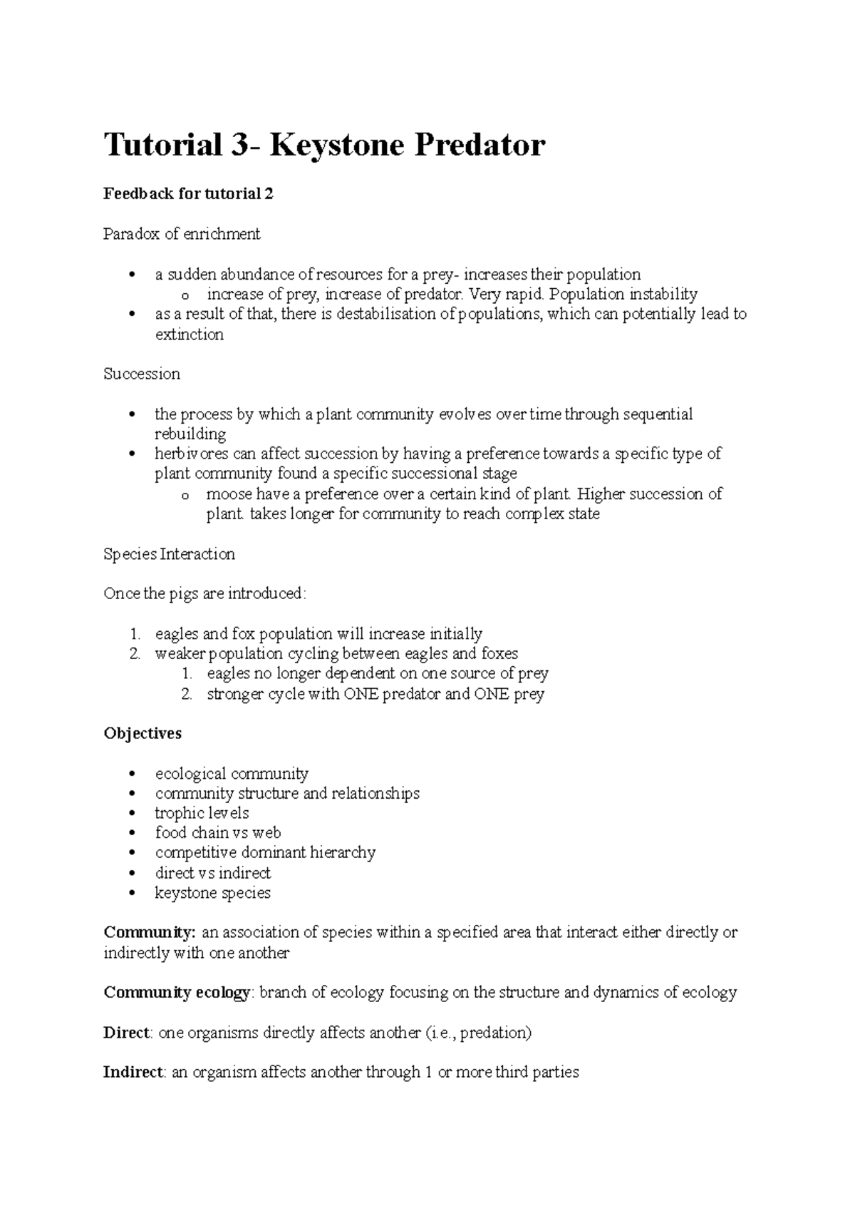Tutorial 3 - notes - Tutorial 3- Keystone Predator Feedback for ...