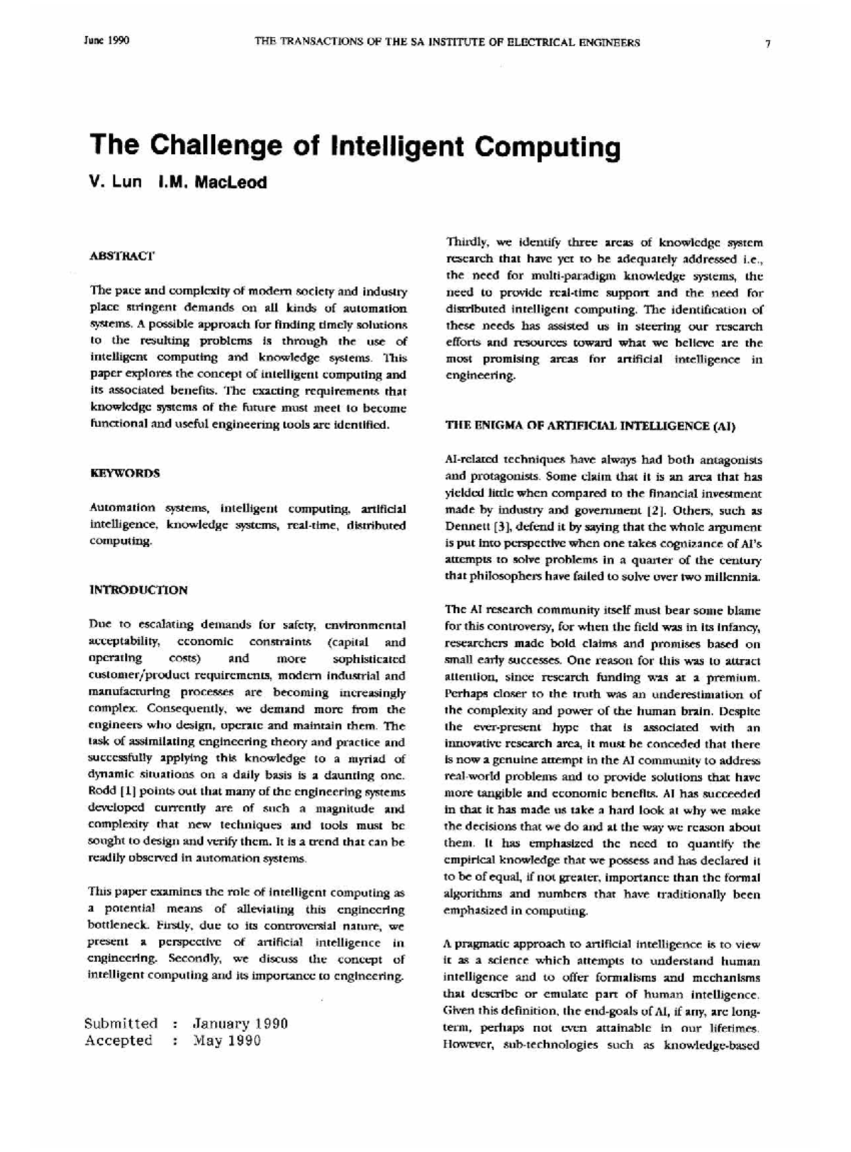 The challenge of intelligent computing - June 1990 THE ...