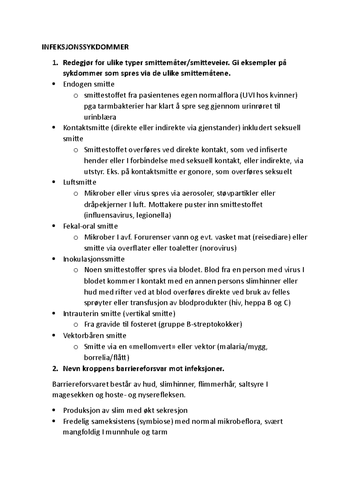 Infeksjonssykdommer - INFEKSJONSSYKDOMMER 1. Redegjør for ulike typer ...