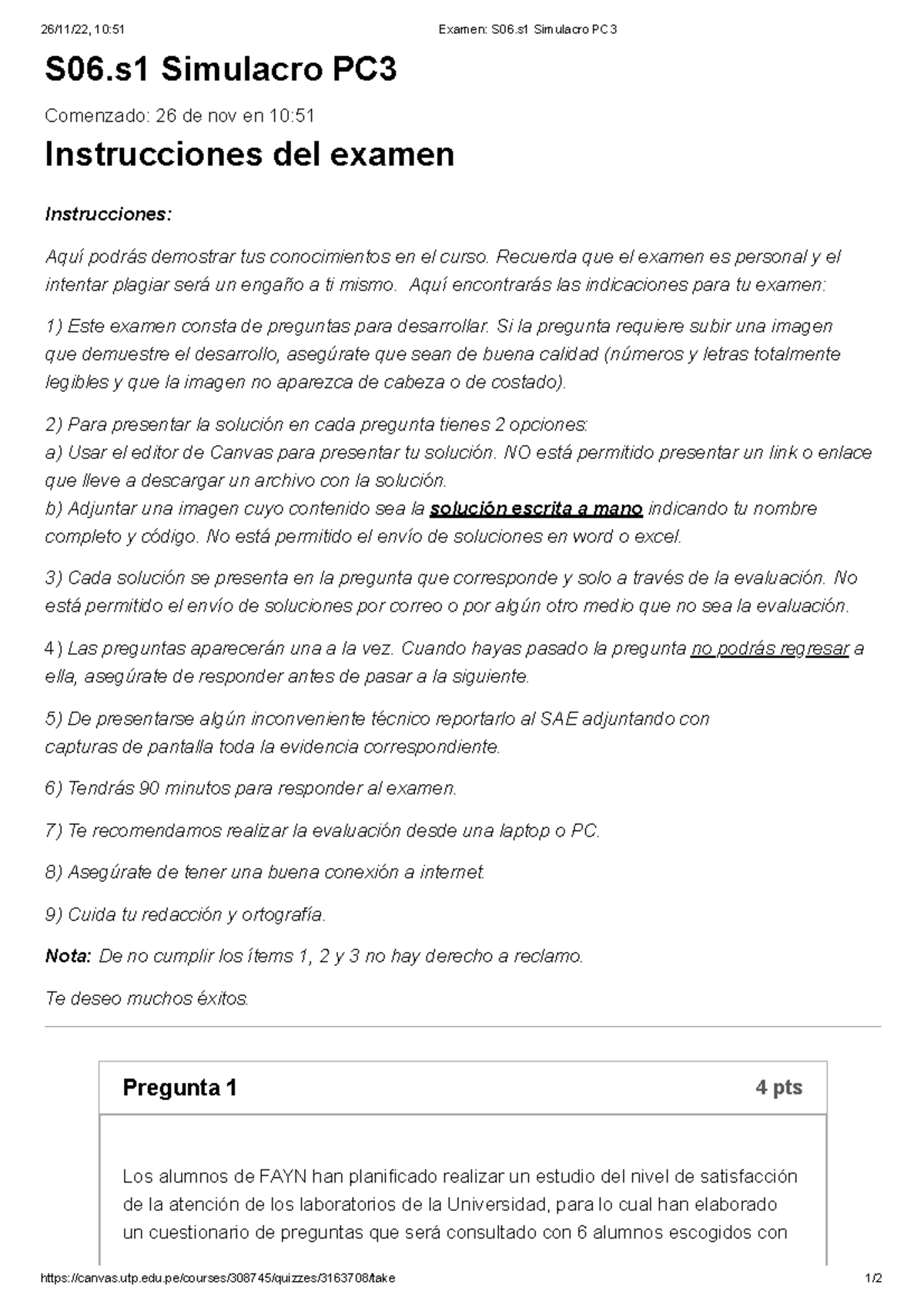 Examen S06.s1 Simulacro PC3 - 26/11/22, 10:51 Examen: S06 Simulacro PC - Studocu