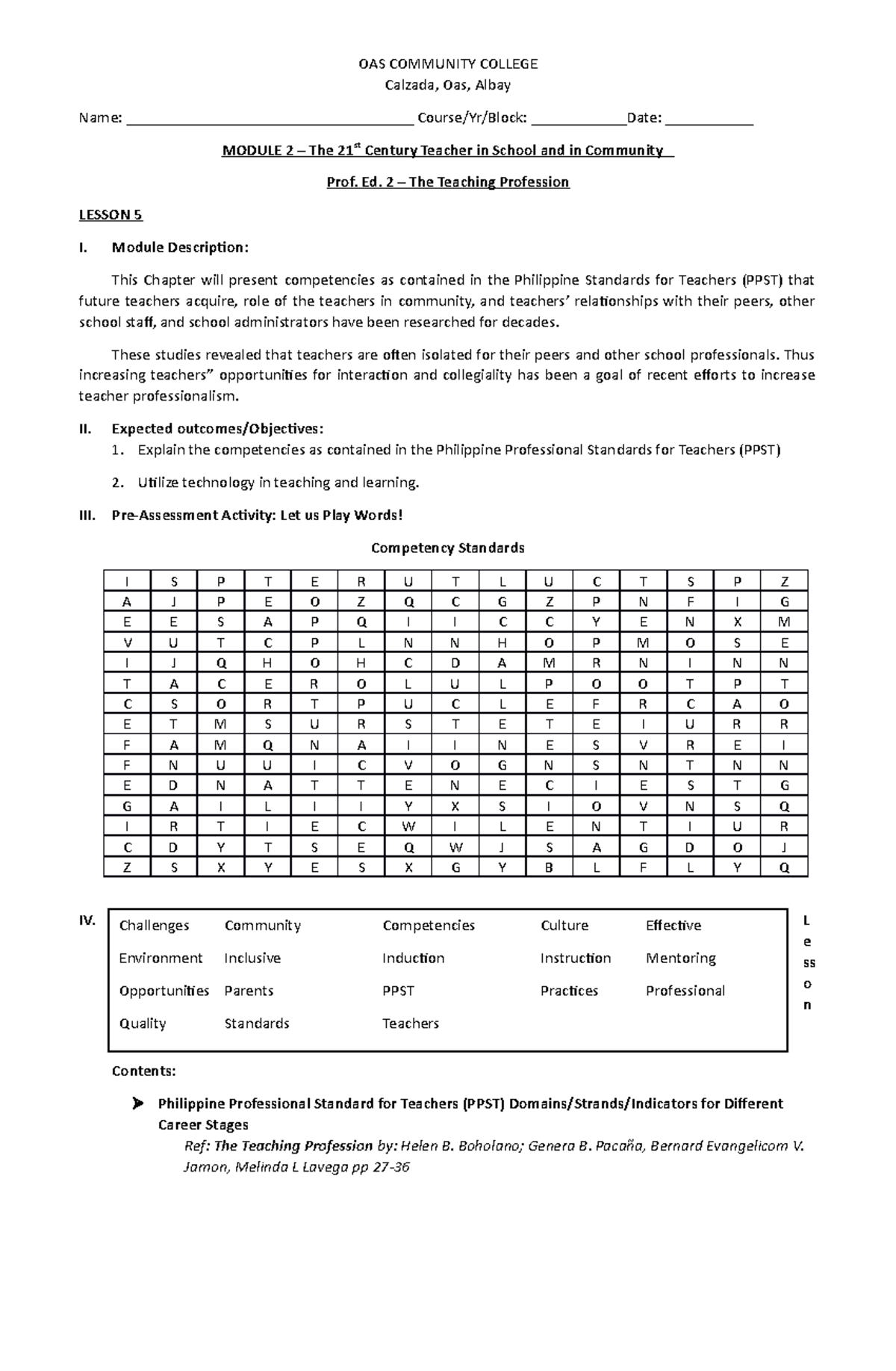 Prof Ed 2 Module 2 Lesson 5 1 - OAS COMMUNITY COLLEGE Calzada, Oas ...