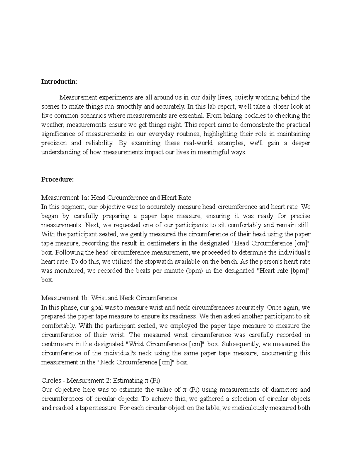 Experiment 1 Phy 203 (Lab) - Introductin: Measurement experiments are ...