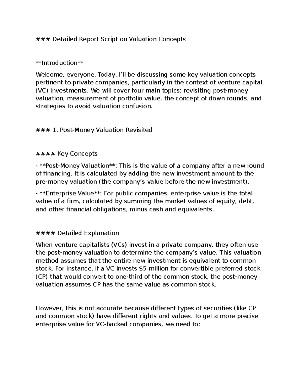 Document (24) - implied valuation - Detailed Report Script on Valuation Concepts Introduction ...