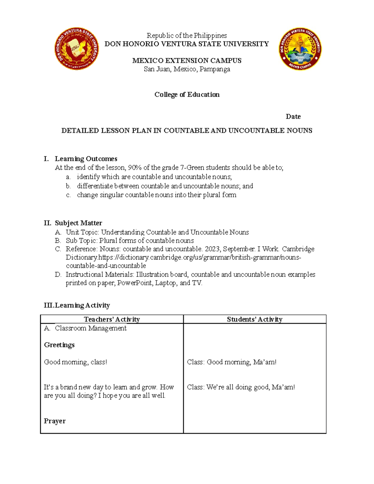 Detailed Lesson Plan Final - Republic of the Philippines DON HONORIO ...