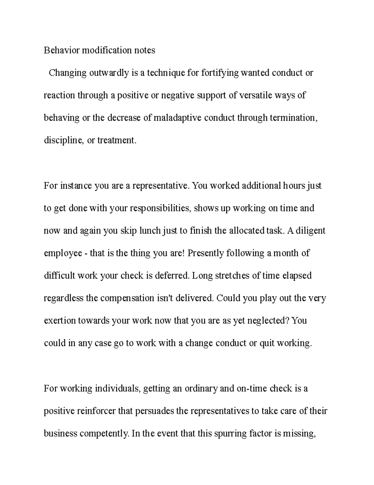 Behavior modifcation notes - Behavior modification notes Changing ...