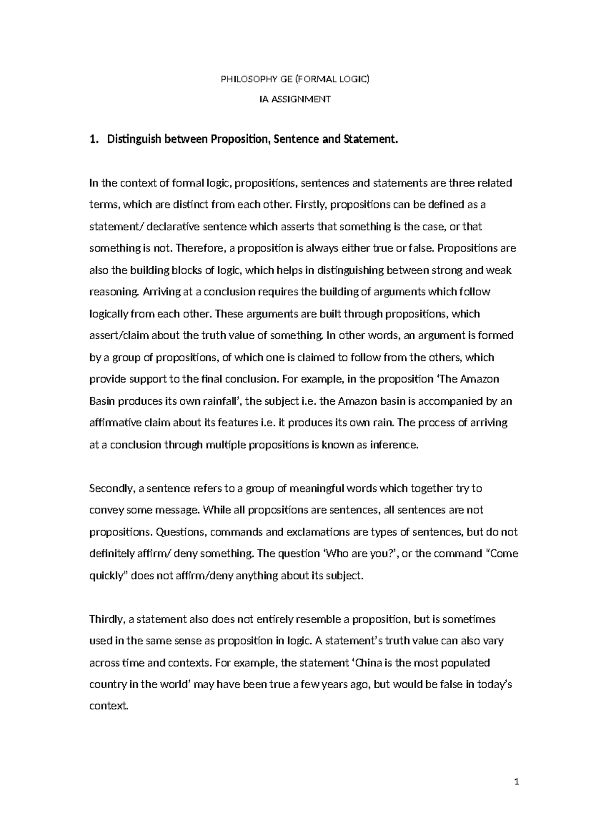 Proposition/Sentence and Statements, Quantity and Quality - PHILOSOPHY ...