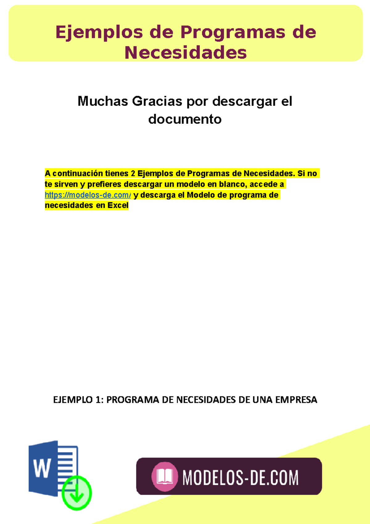 Modelos de Programas de Necesidades - Si no te sirven y prefieres descargar un modelo en blanco ...