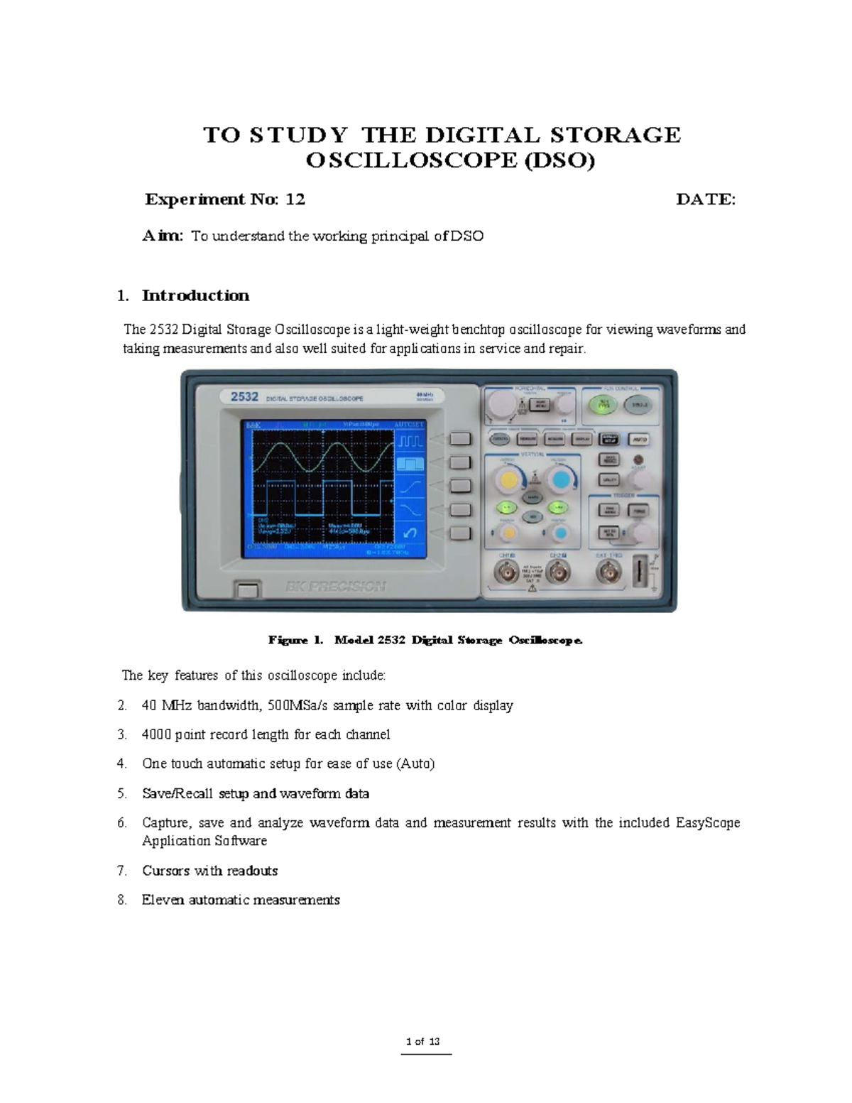 Dso - explain about dso - TO STUDY THE DIGITAL STORAGE OSCILLOSCOPE ...