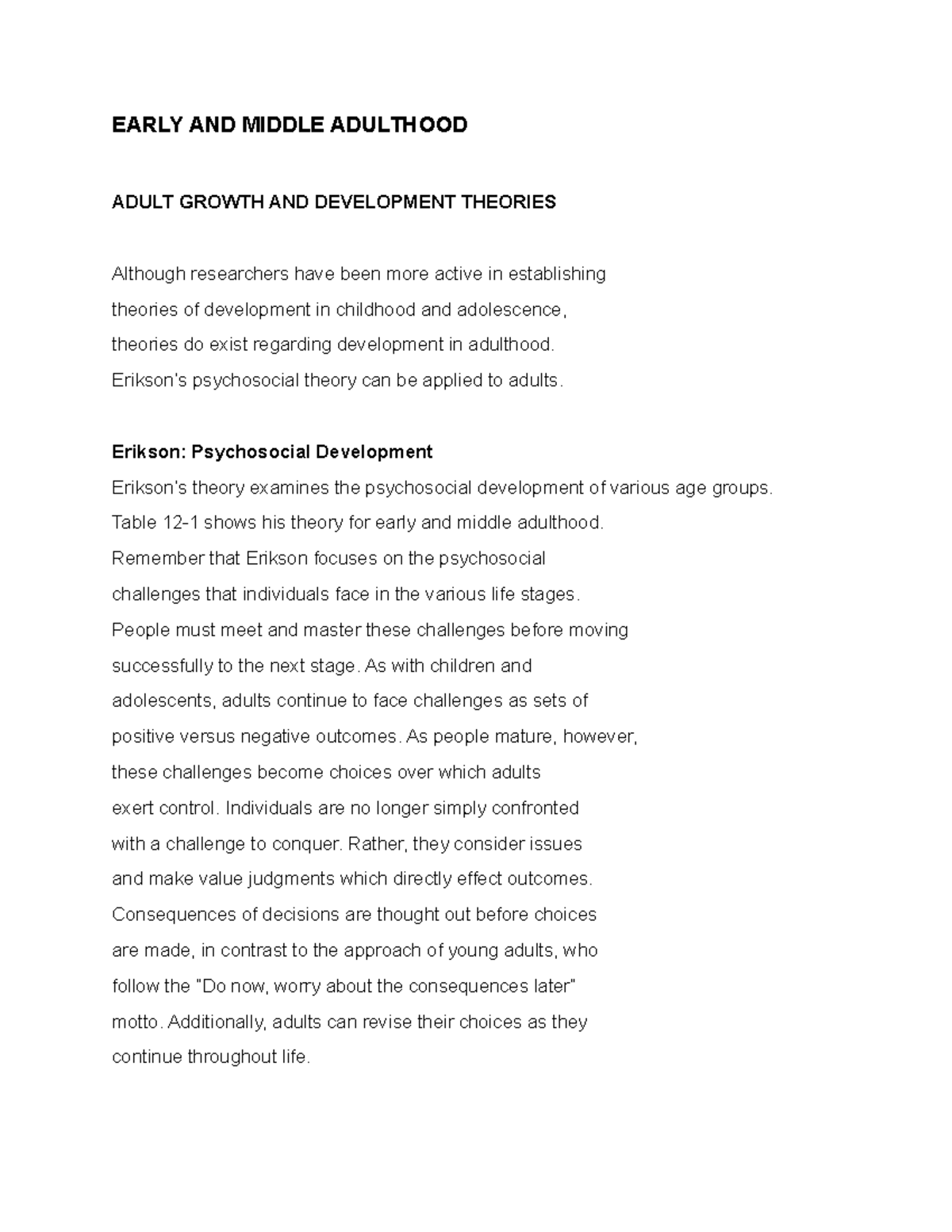 Early AND Middle Adulthood - EARLY AND MIDDLE ADULTHOOD ADULT GROWTH ...
