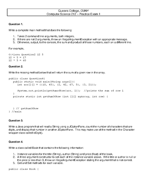 Exam 2A Solutions - spring - CSCI 212 – Exam 2 AM – Suggested Solutions Question 1. Bad array ...
