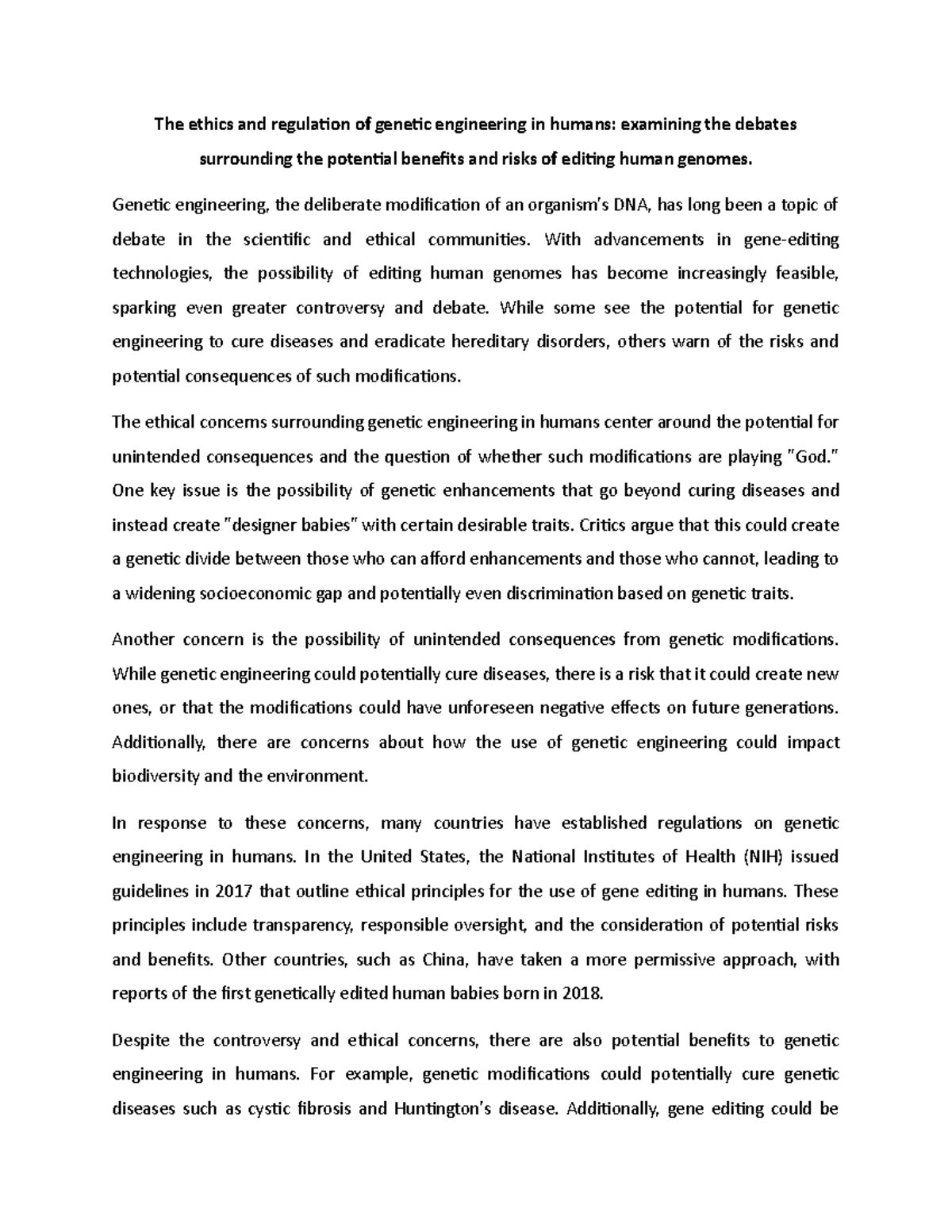 Principels of Biology 2 - The ethics and regulation of genetic ...