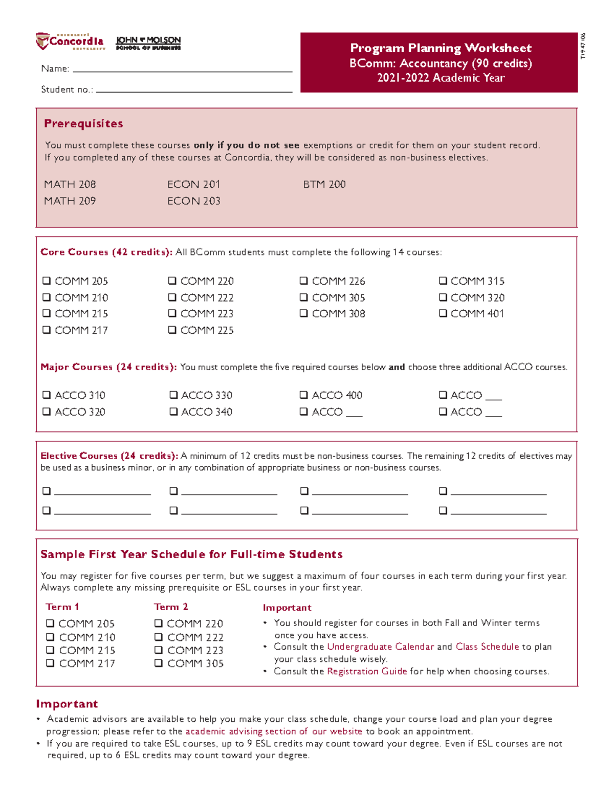 90 credits BComm Accountancy - Name: Student no.: T19- Program Planning ...