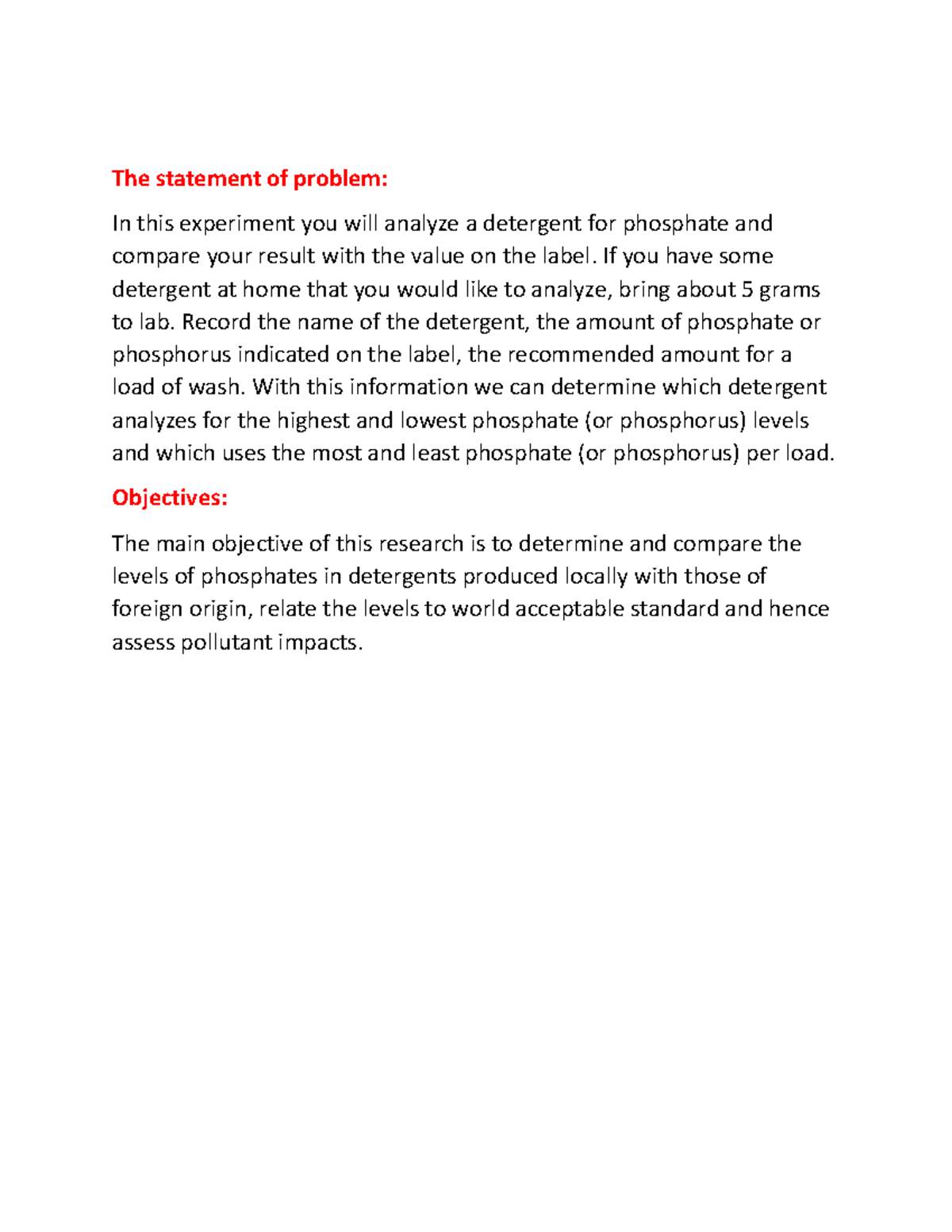 Chemistry YEAR END Project - The statement of problem: In this ...