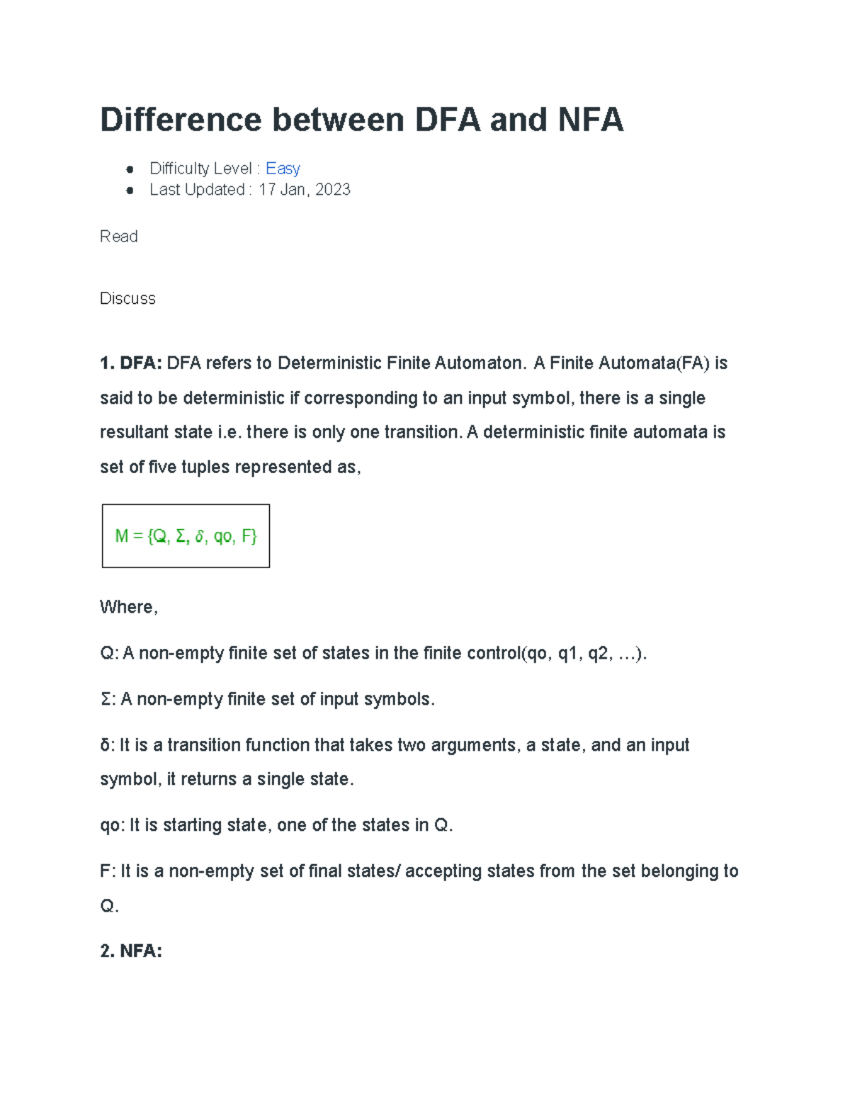 Question BANK – 1 (Part 6) - Difference between DFA and NFA Difficulty ...