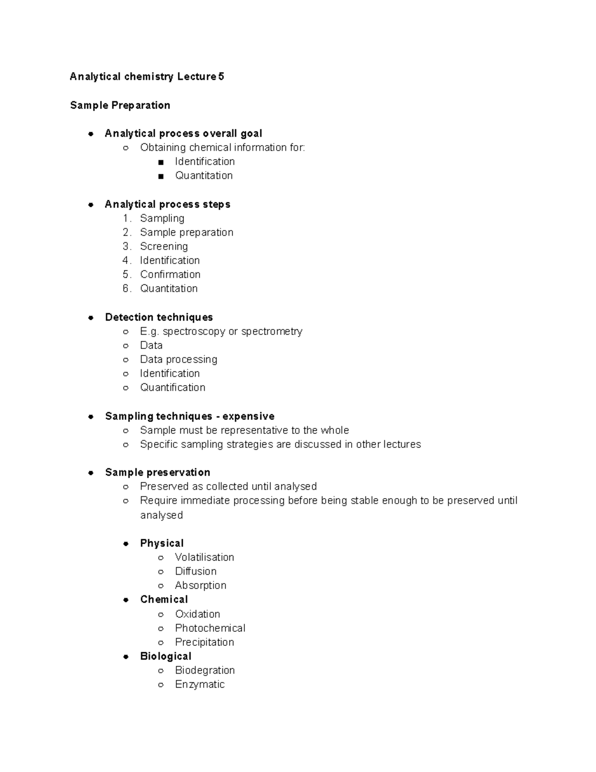 Lecture 5 Sample Preparation - Analytical chemistry Lecture 5 Sample ...