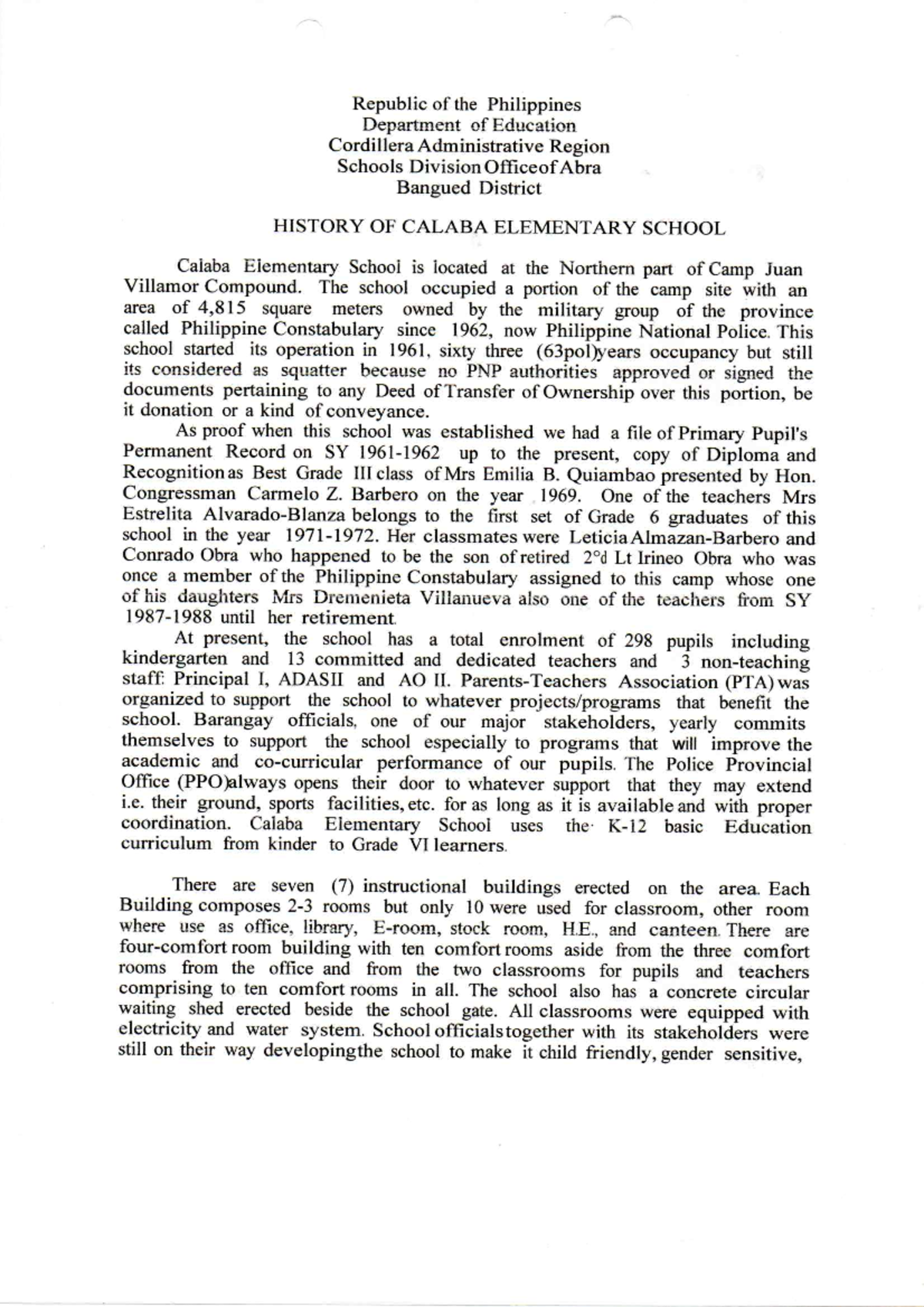 History of Calaba ES 1 - thank you - Republic of the Philippines ...