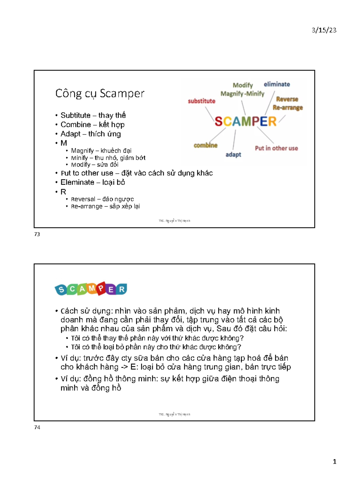 Scamper - to practice - Công cụ Scamper • Subtitute – thay thế • Combine – kết hợp • Adapt ...