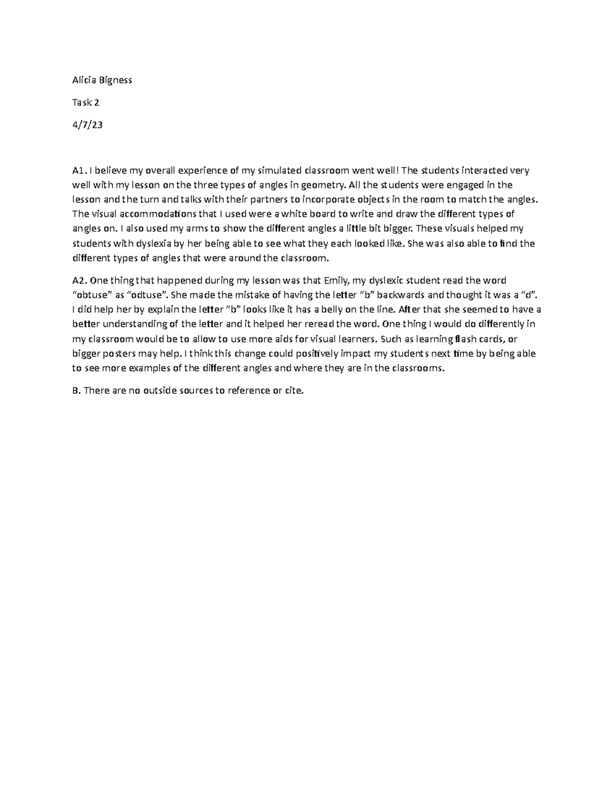 Task 2 - Task 2. Passed on first try! - Alicia Bigness Task 2 4/7/ A1 ...