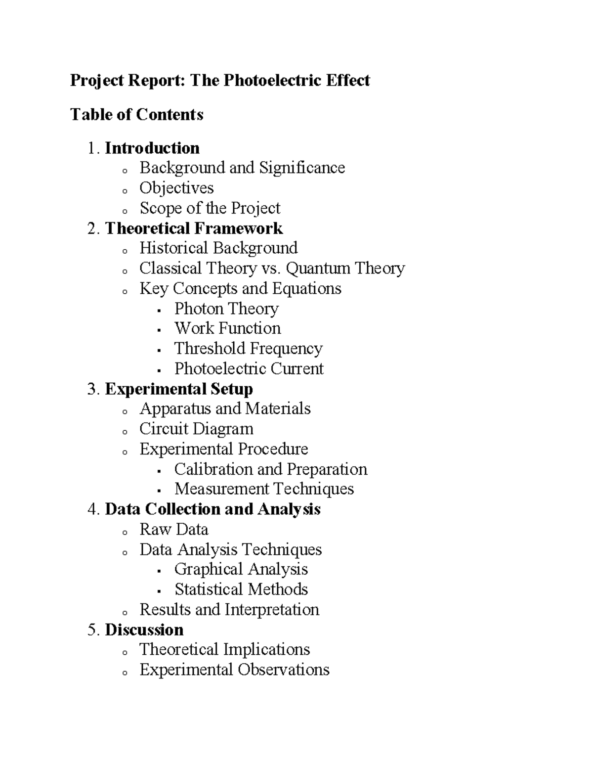 Phisics project - Project Report: The Photoelectric Effect Table of ...