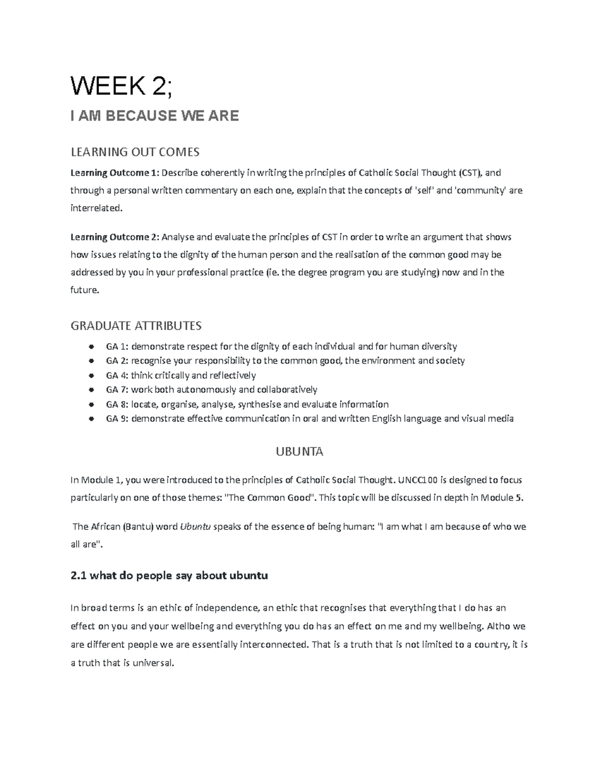 WEEK 2 - lecture notes for week 2 leo content. - WEEK 2; I AM BECAUSE ...