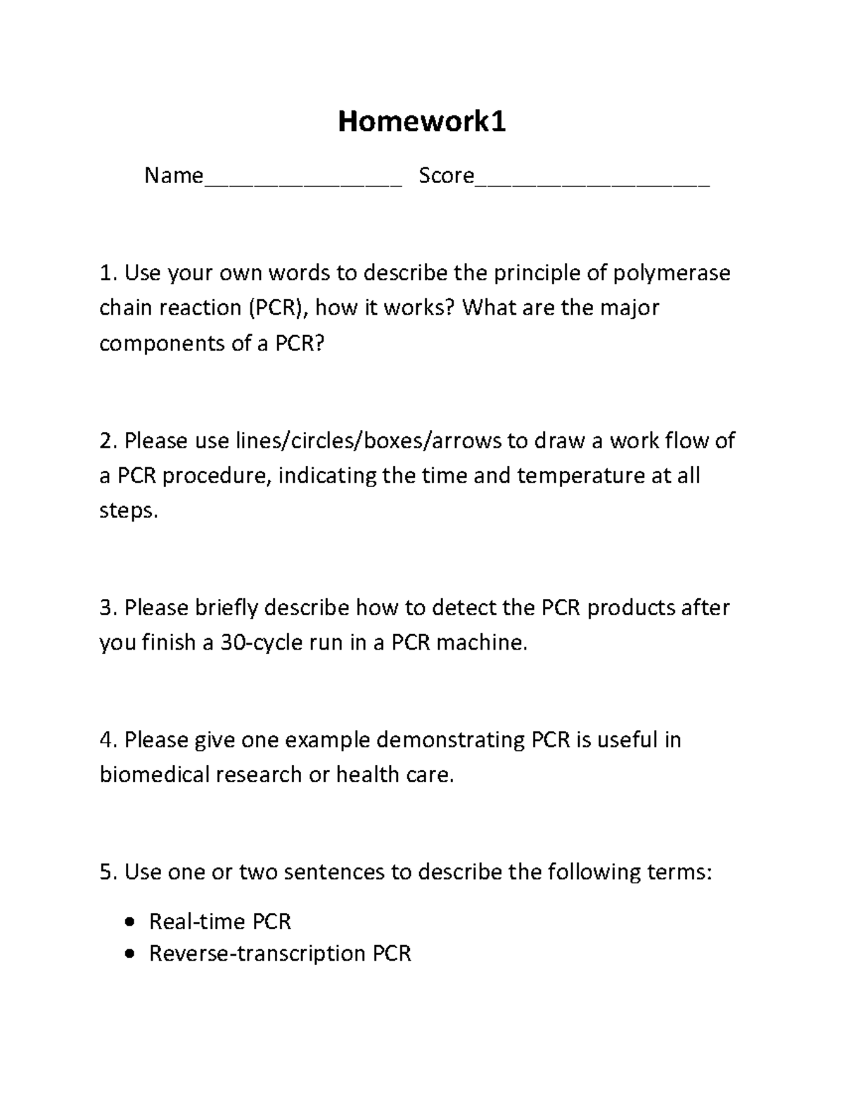 Homework 1 - Homework Name________________ Score___________________ Use ...