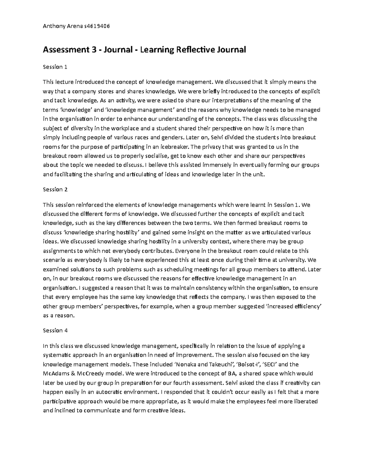 Assessment 3 - Reflection - Anthony Arena s Assessment 3 - Journal ...