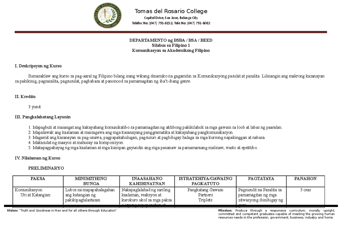 Fil 1 Komunikasyon sa Akademikong Filipino - Deskripsyon ng Kurso ...