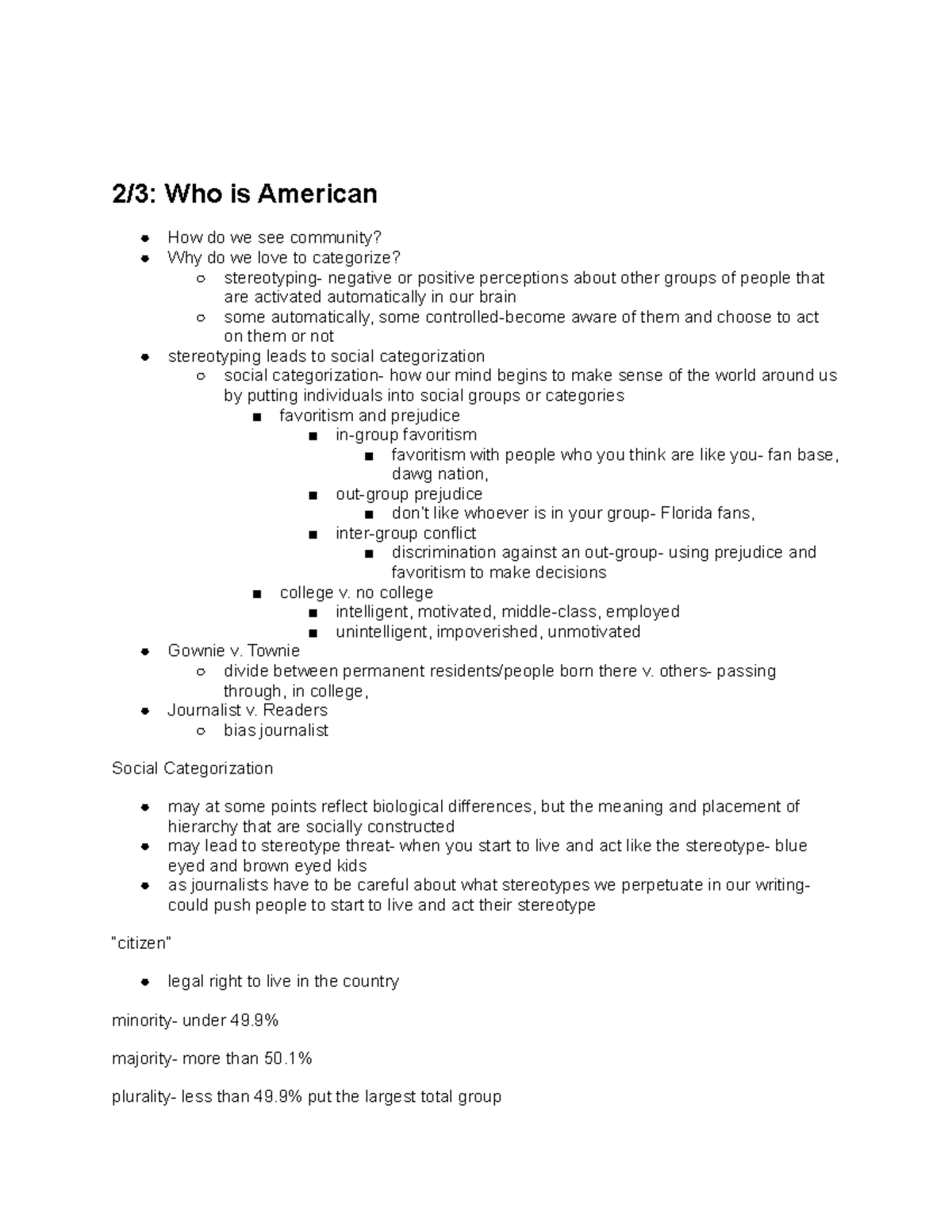 Ethics Class Notes 2/3 - 2/3: Who is American How do we see community ...