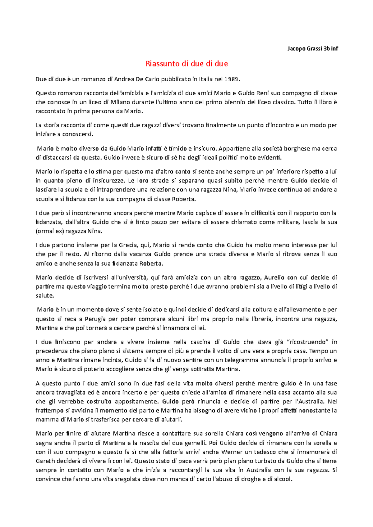 Riassunto di due di due anno 2020/2021 - Jacopo Grassi 3b inf Riassunto ...