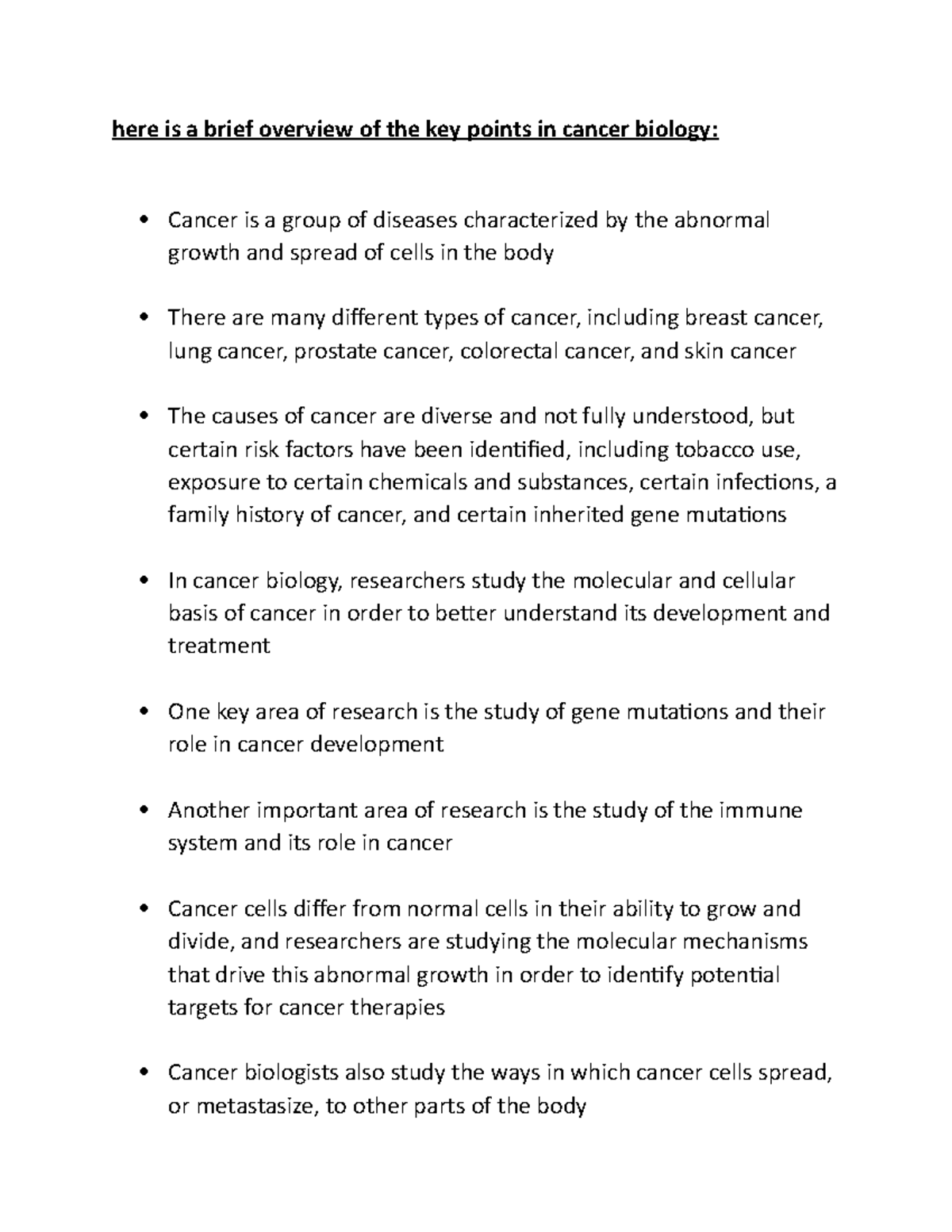 Cancer biology mind map - here is a brief overview of the key points in ...