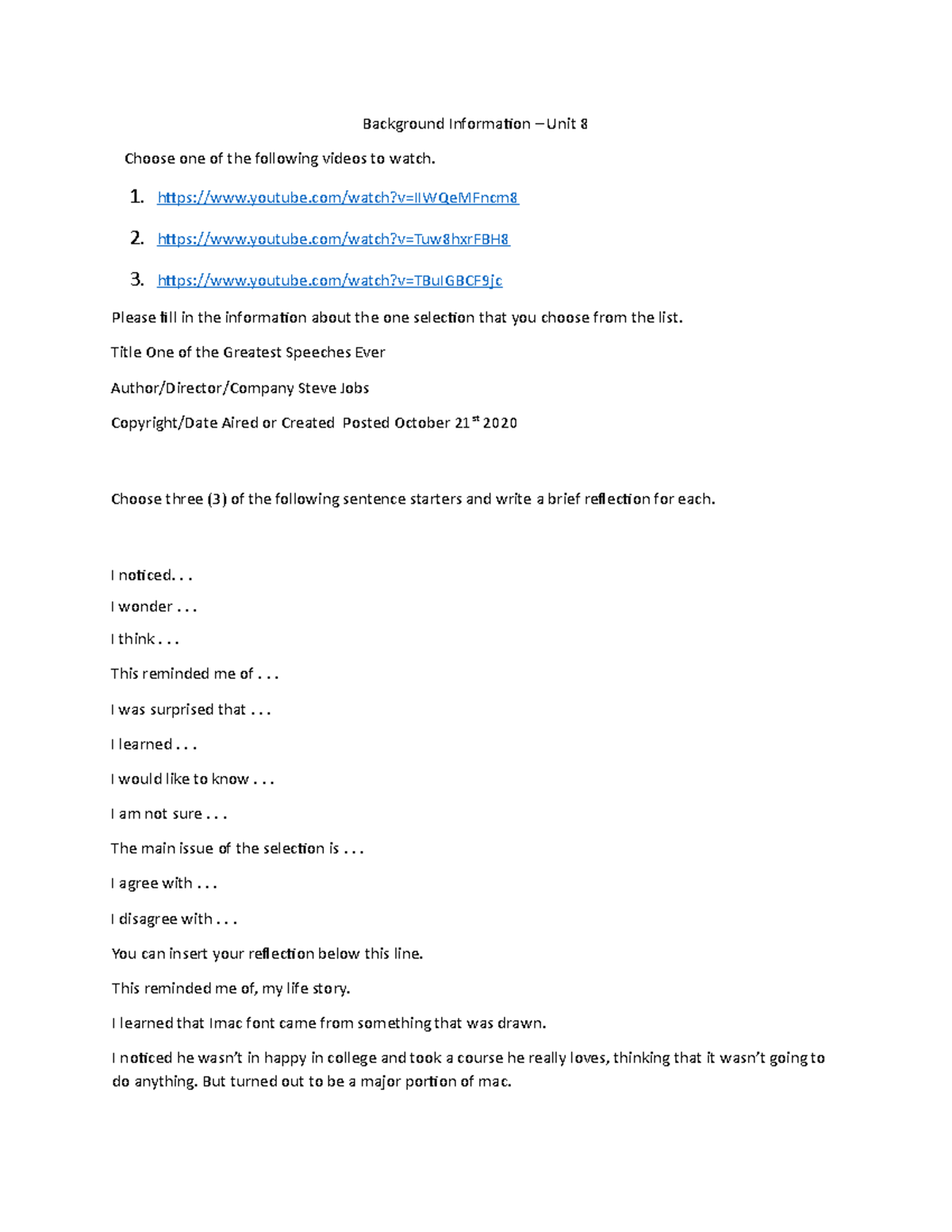 Unit 8 - background information - Background Information – Unit 8 ...