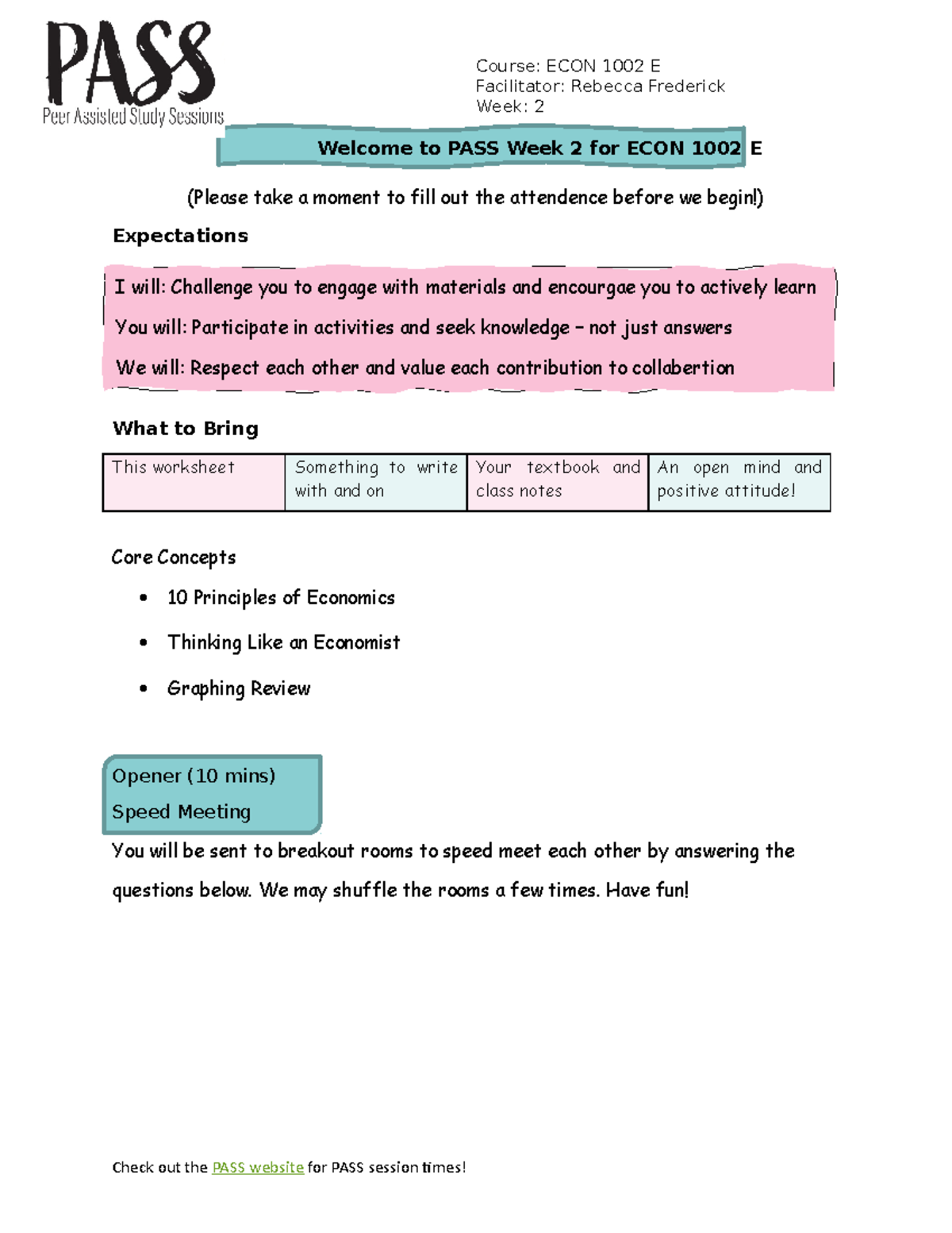 PASS Worksheet ECOR 1047 - Facilitator: Rebecca Frederick Week: 2 ...