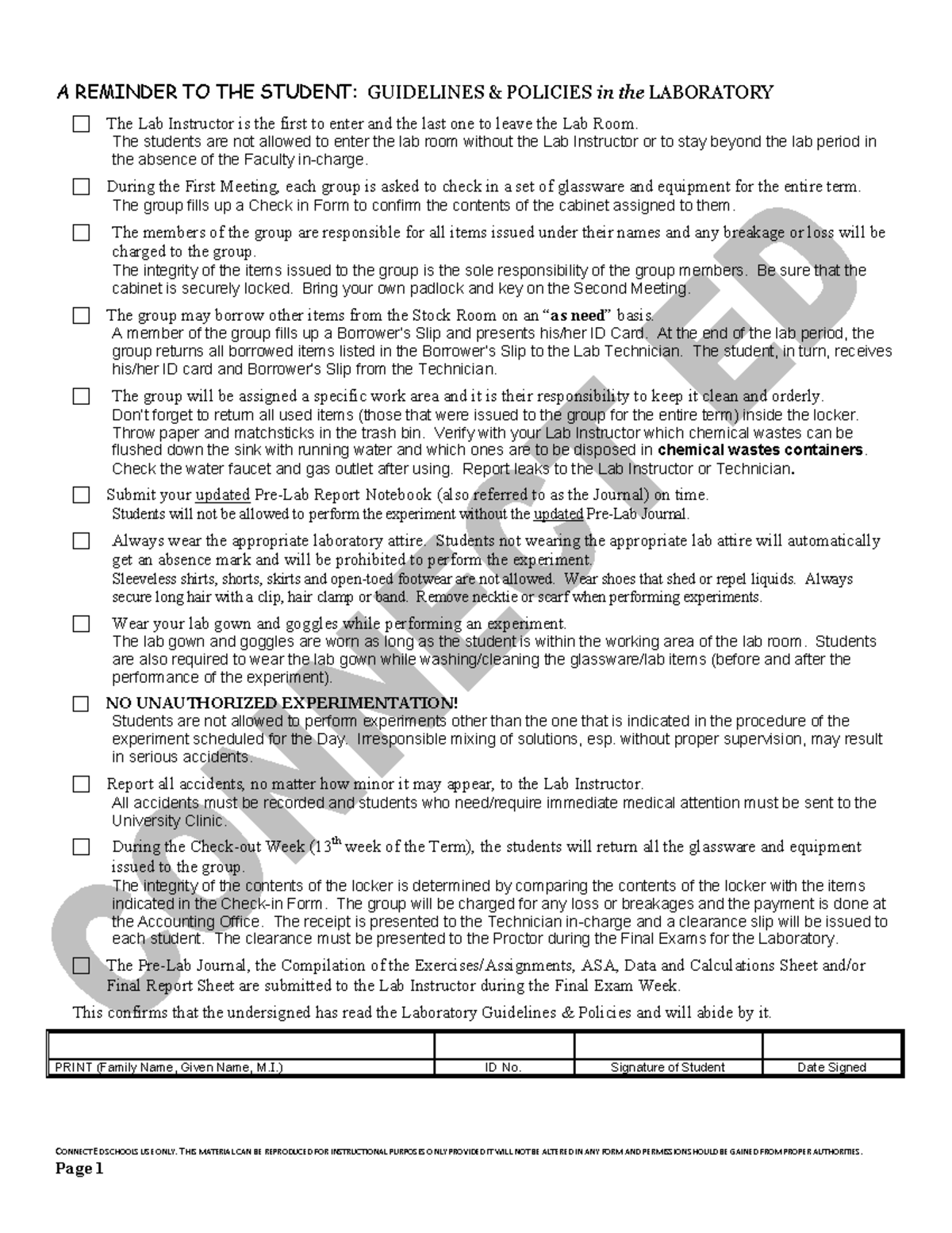 Gen Chem Lab 1 Handouts Connect Ed - CONNECT ED SCHOOLS USE ONLY. THIS ...