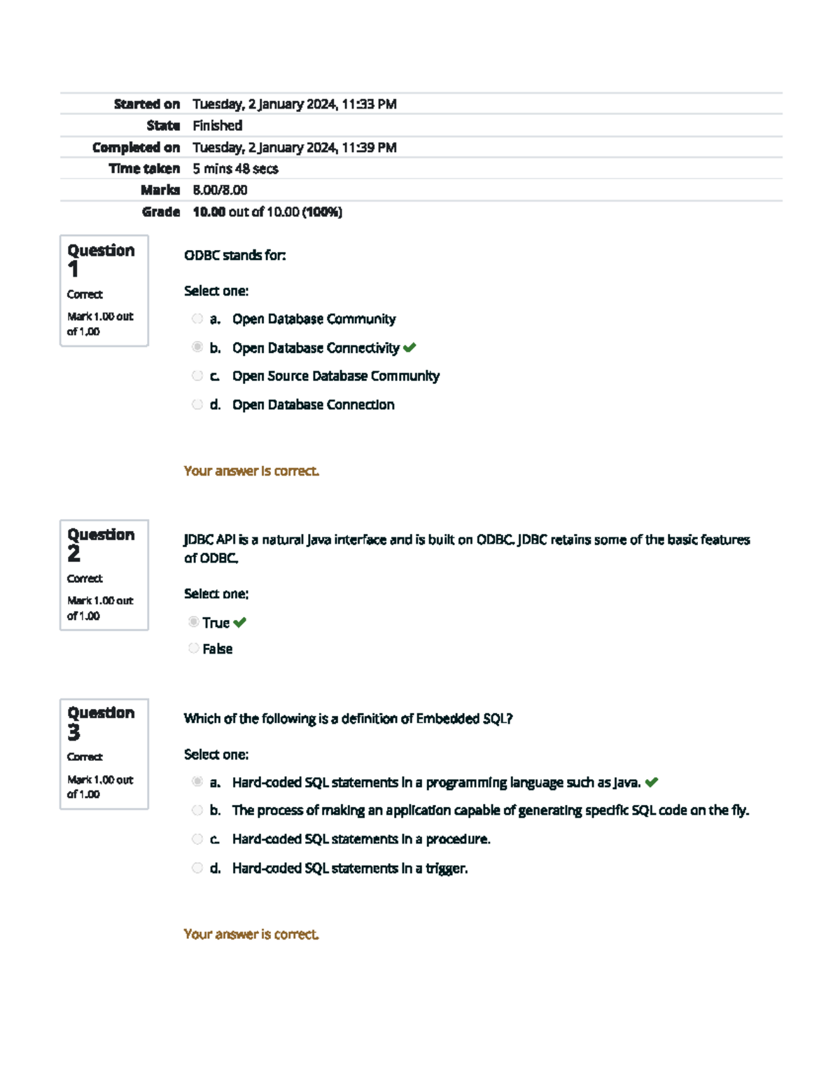 Unit 7 Quiz results - CS 2203 - Studocu