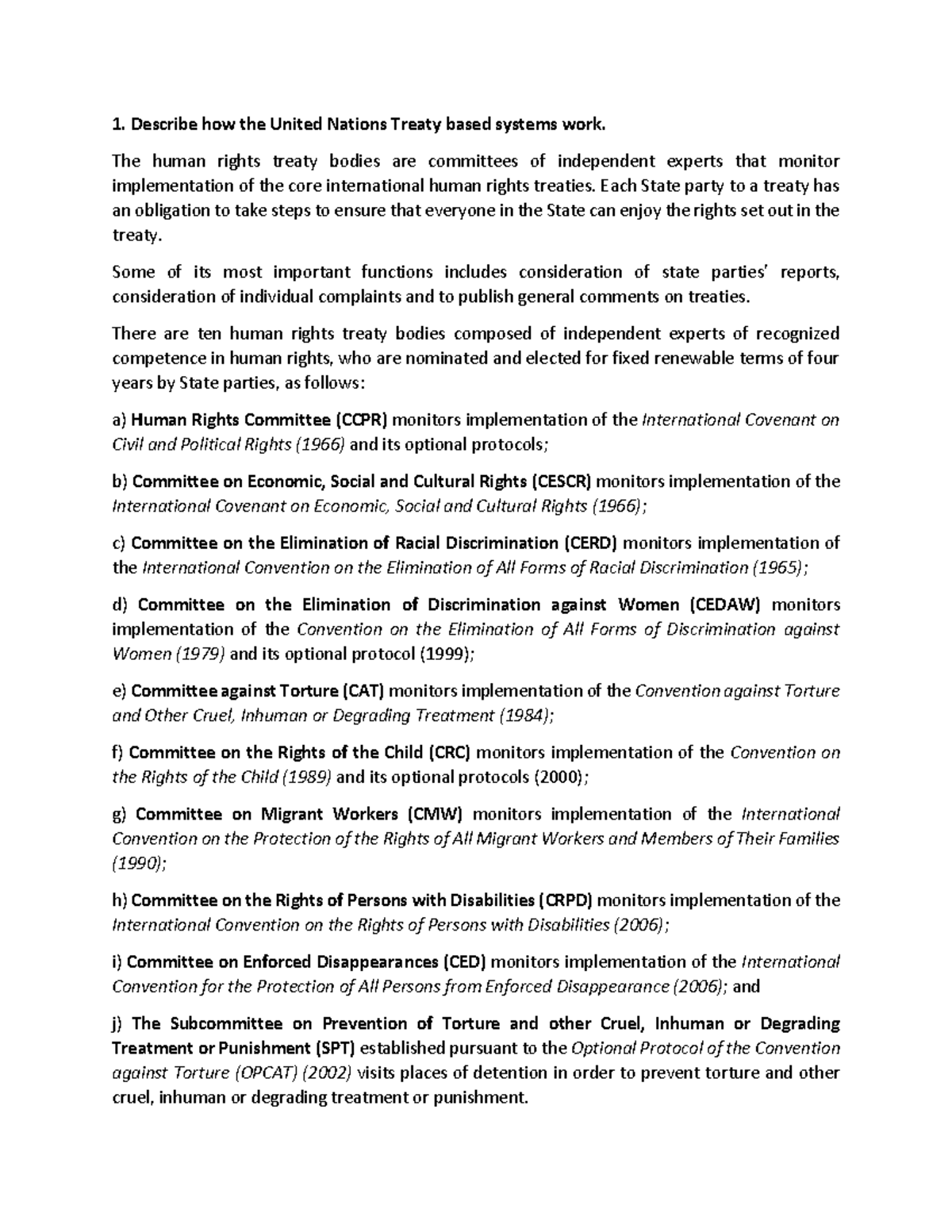 Overview of United Nations Treaty based systems - Describe how the ...
