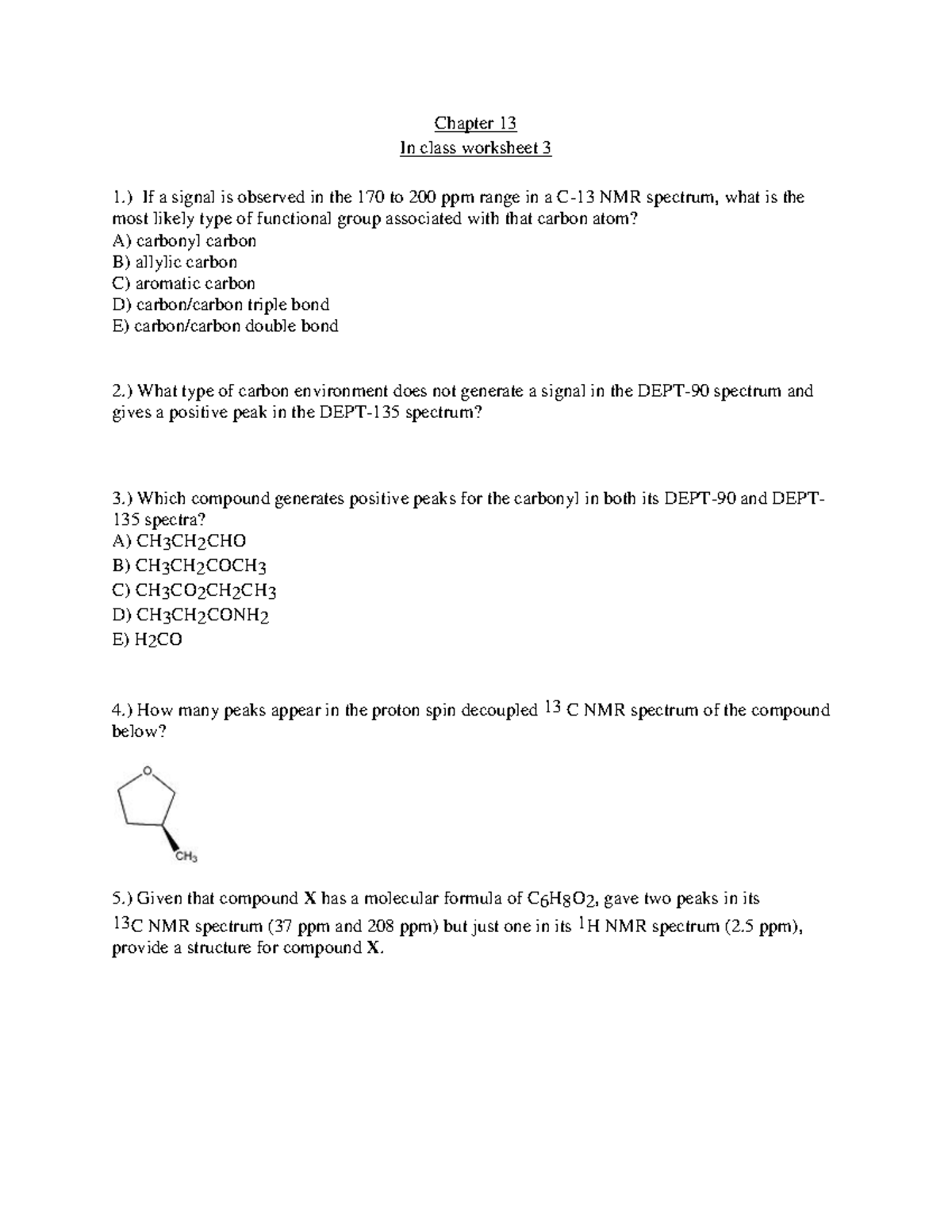 Worksheet 13 - Practice for chapter 13 - Chapter 13 In class worksheet ...