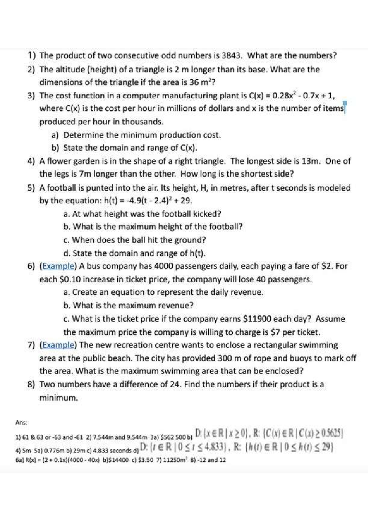 Grade 11 functions work - Studocu