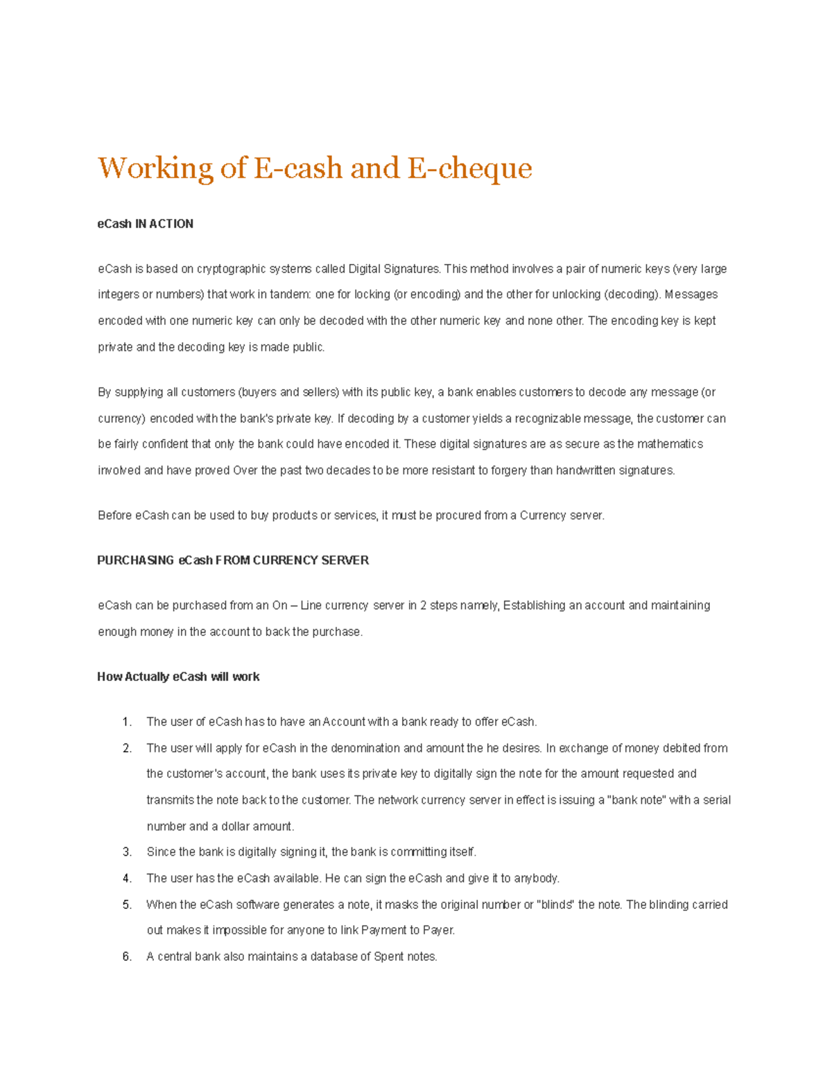 Working of E Cash - E-BUSINESS MANAGEMENT - Working of E-cash and E ...