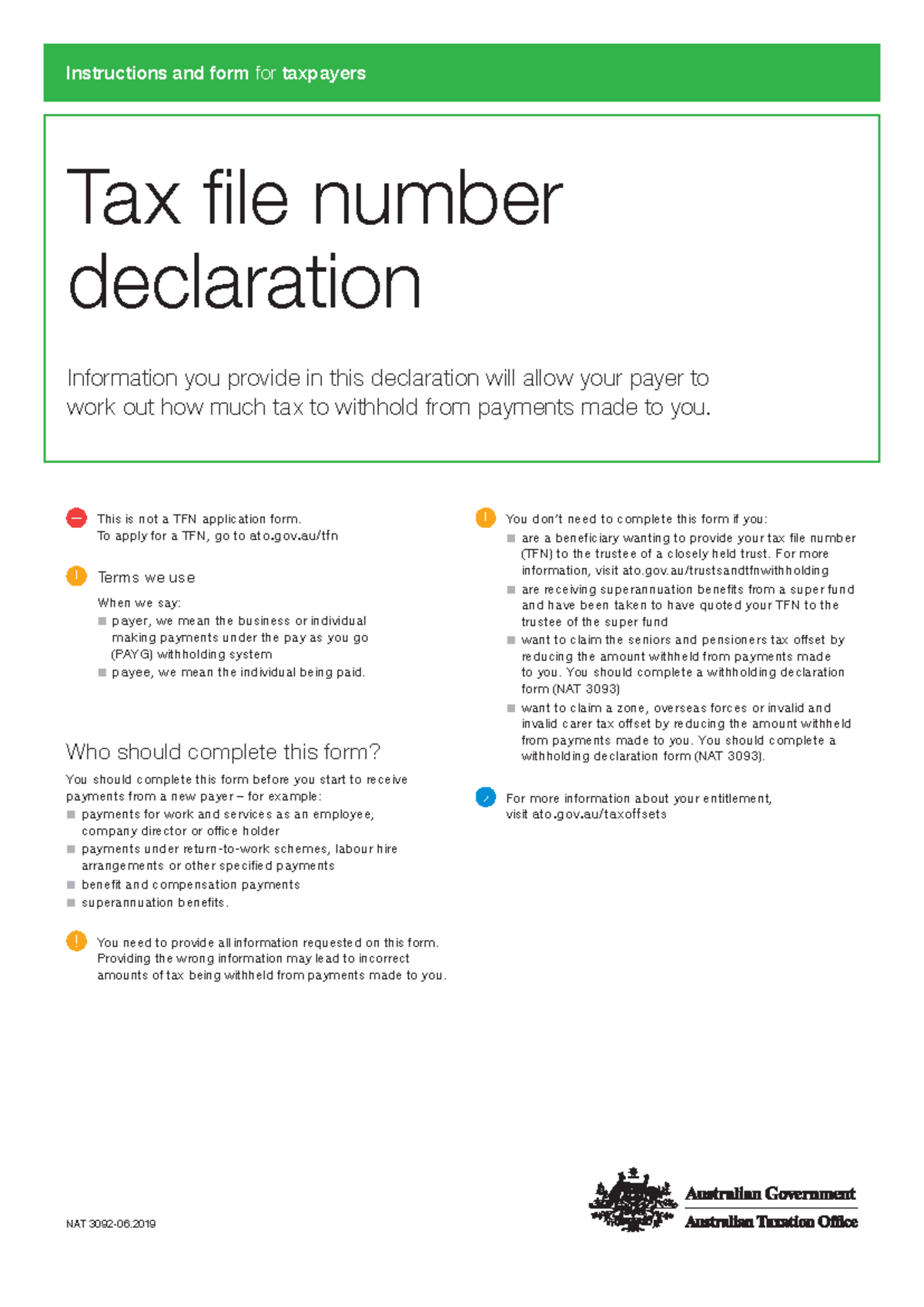 Bản sao ESC - Tax File Number (TFN) Declaration - NAT 3092-06 ...