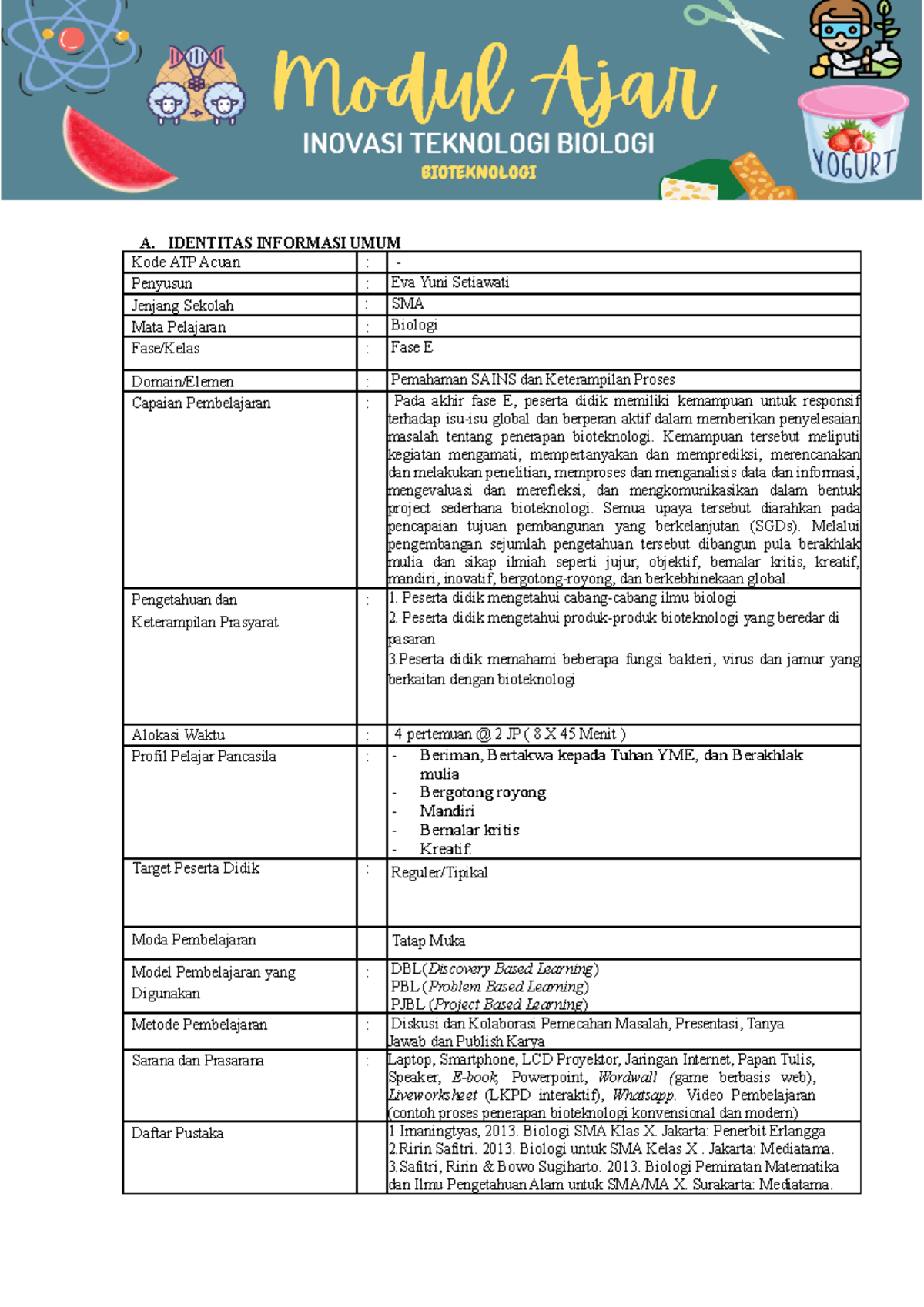 Modul - A. IDENTITAS INFORMASI UMUM Kode ATP Acuan : - Penyusun : Eva ...