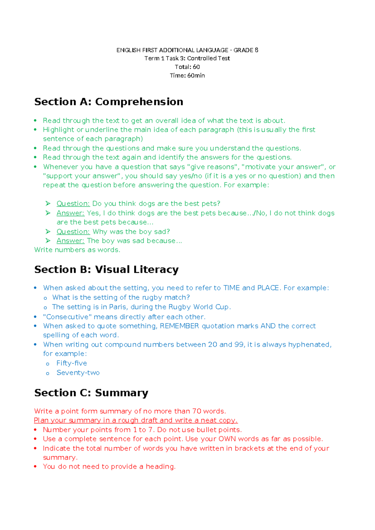 Grade 8 English Term1 - ENGLISH FIRST ADDITIONAL LANGUAGE - GRADE 8 ...