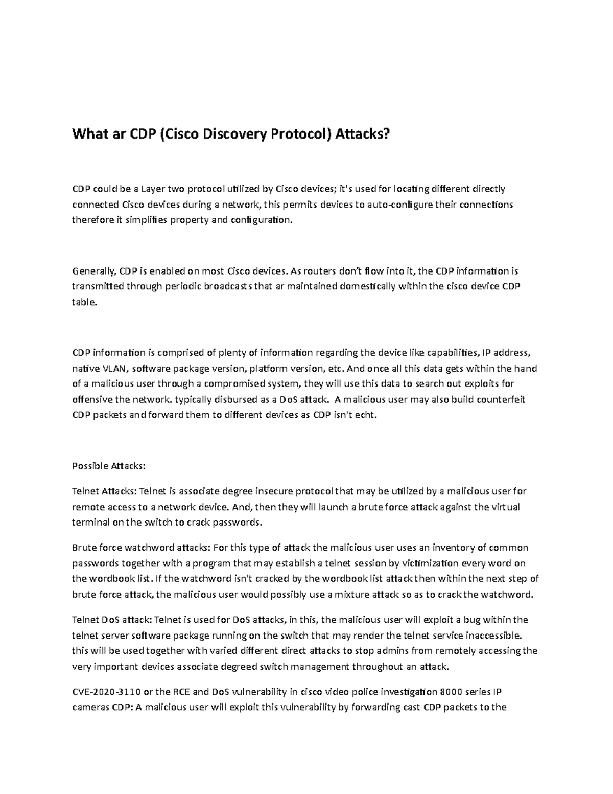 What ar CDP (Cisco Discovery Protocol) Attacks - Generally, CDP is ...